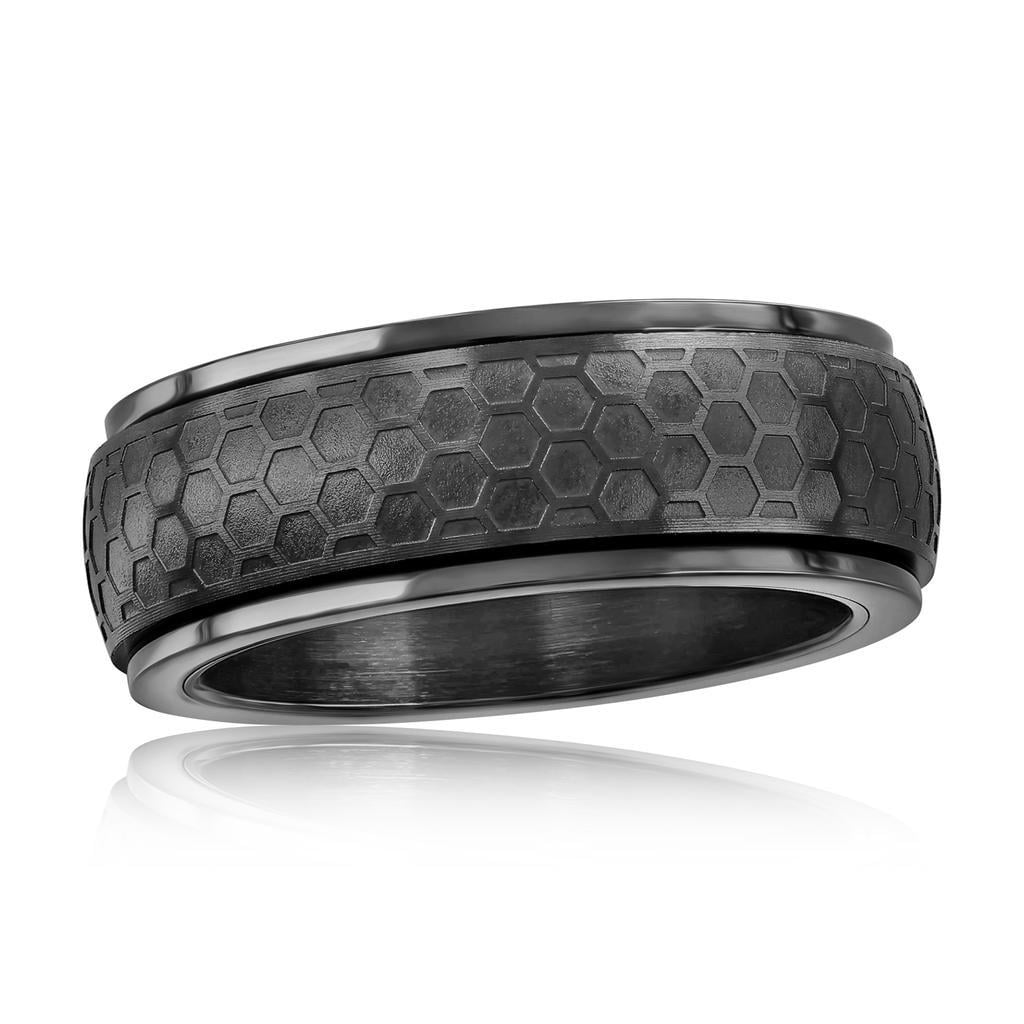 Beaux Bijoux Men's Black Plated Honey Comb Design Ring in Stainless ...