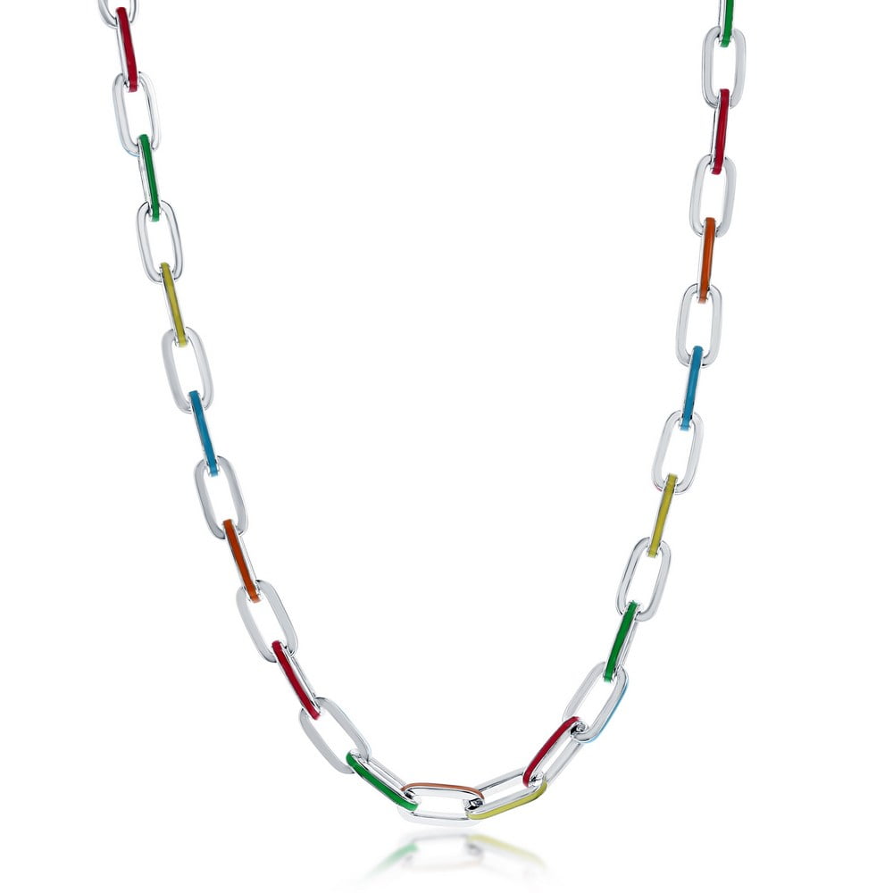 Beaux Bijoux Paperclip Chain Necklacefor Women - Multi-Color Enamel ...