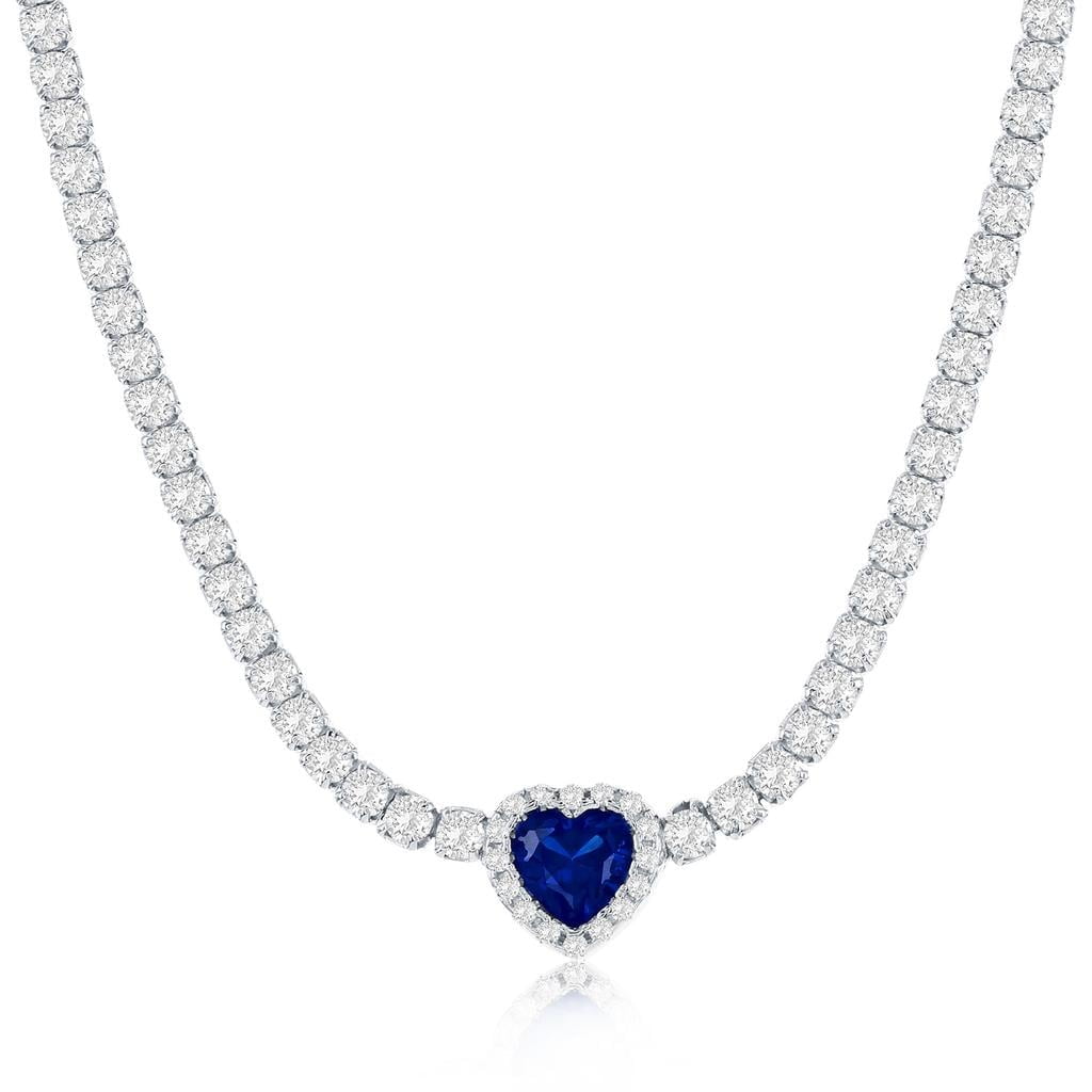 Beaux Bijoux Sterling Silver Created Sapphire Heart Necklace for Women ...
