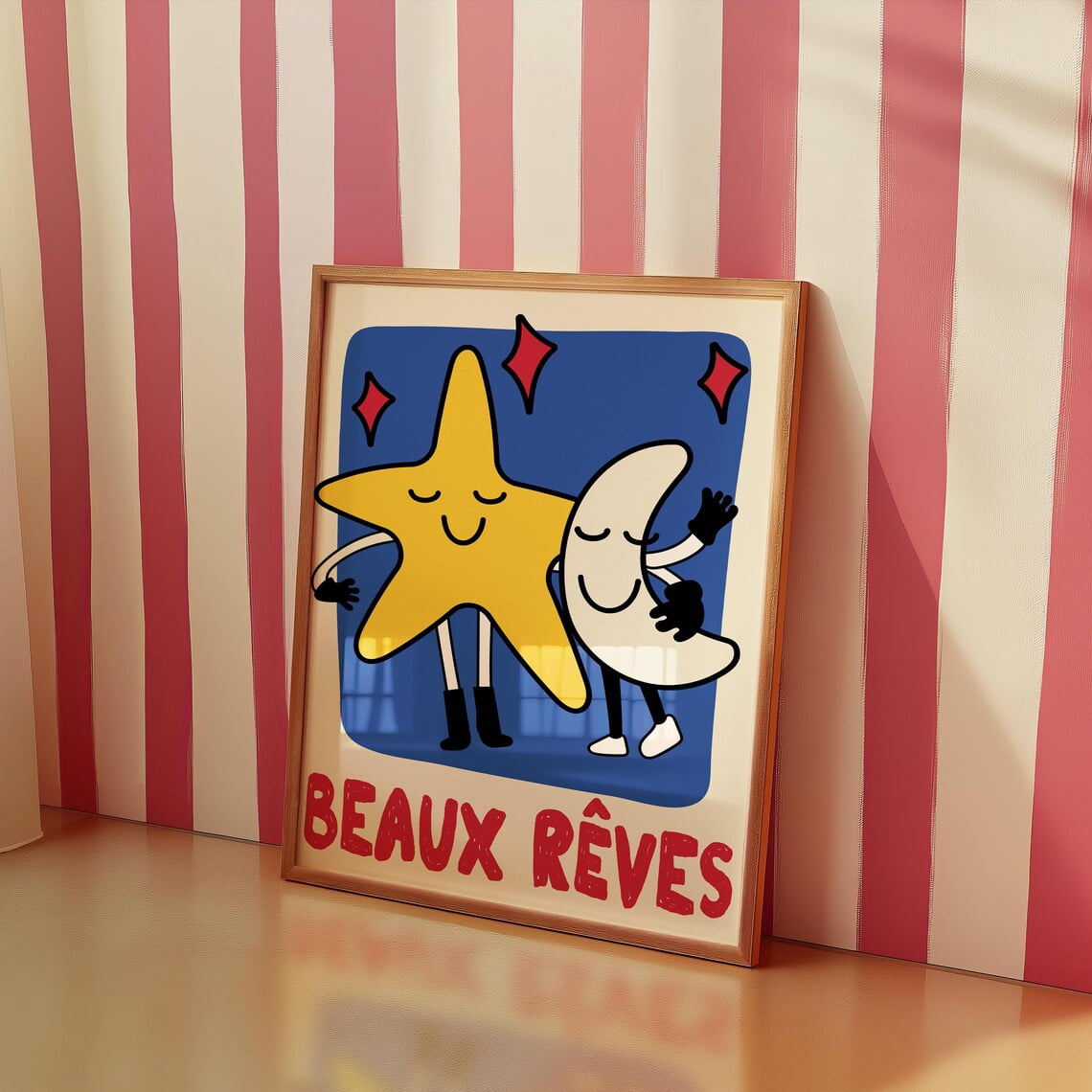 Beaux Reves Poster, Star And Moon Wall Art, Unframed Paper Poster ...