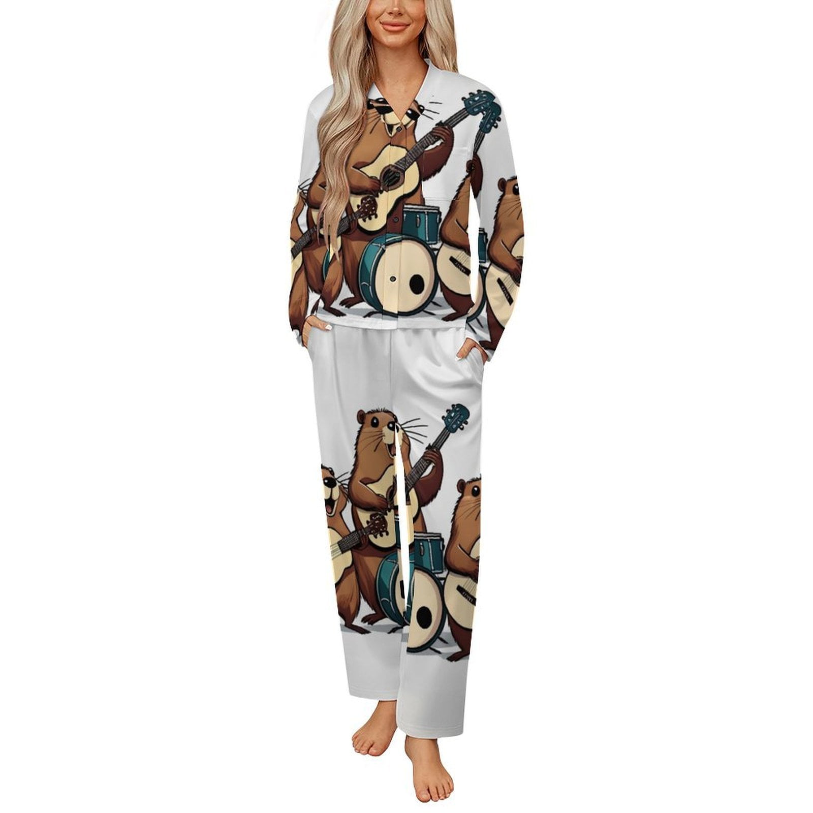 Beaver Band Music Womens Pyjamas Set Button Up Pyjamas Womens with Long ...