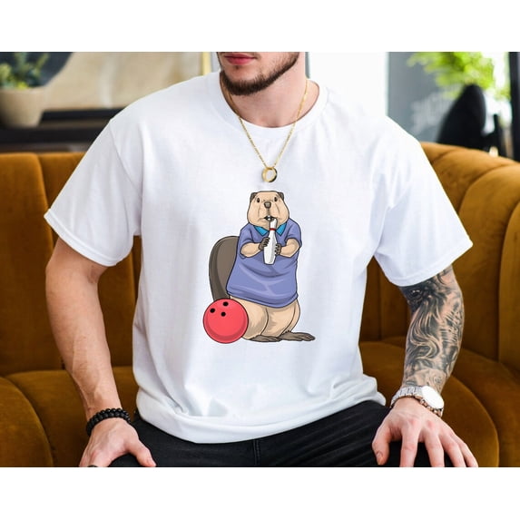 Beaver Bowling Ball Funny Animal Sport Player League Humor Unisex T ...