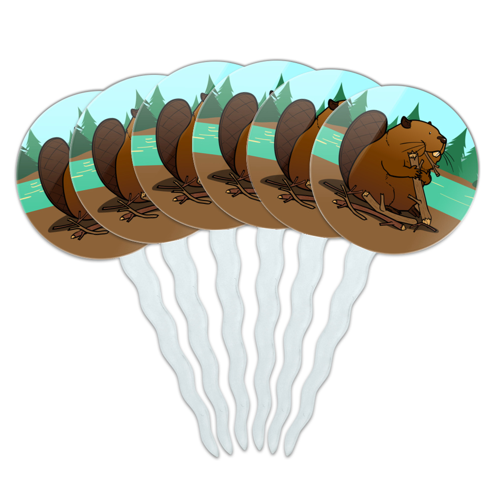 Beaver Chomping Wood Cupcake Picks Toppers Decoration Set of 6 ...