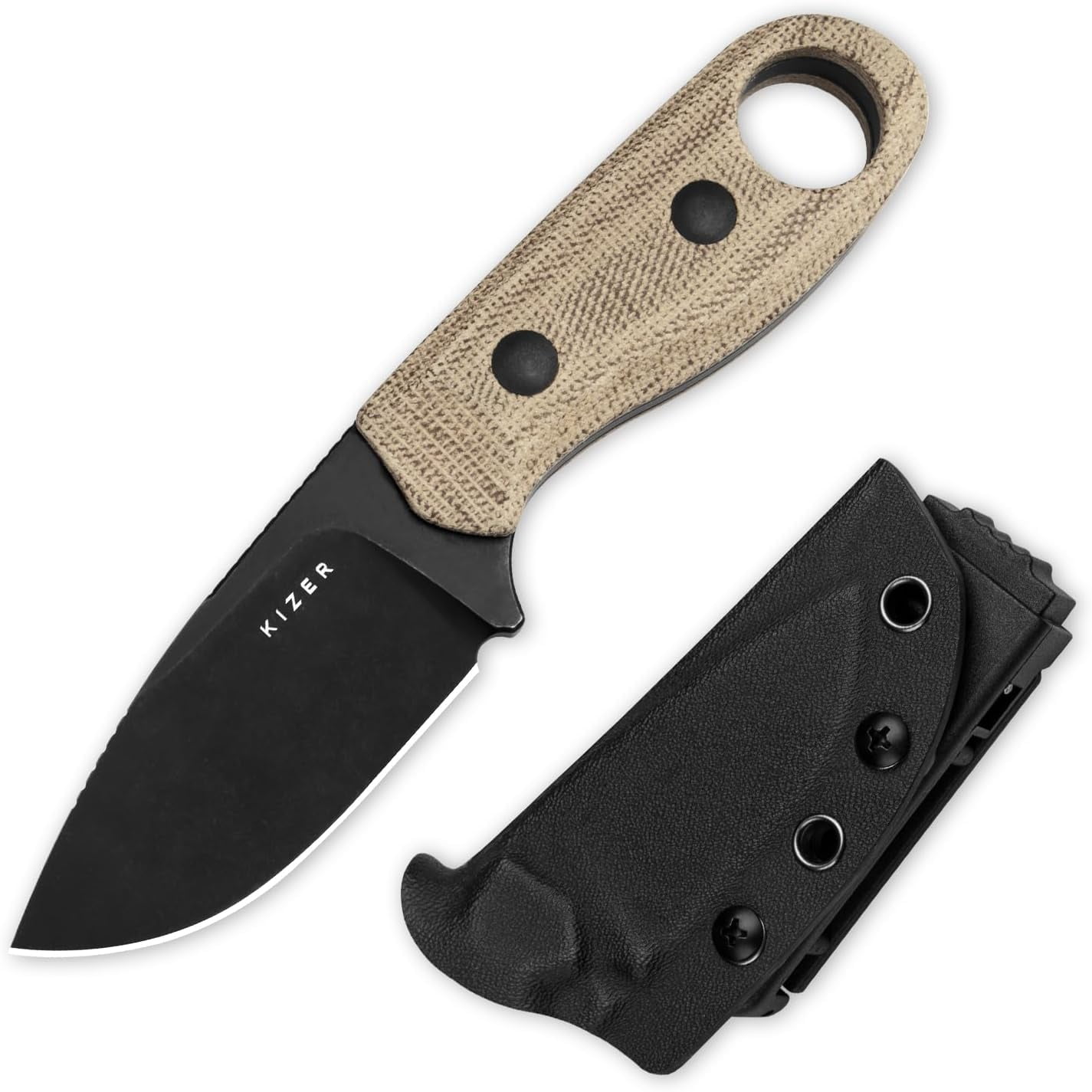 Beaver Fixed Blade Knife with Sheath, 2.75" D2 Steel EDC Camping Brown ...