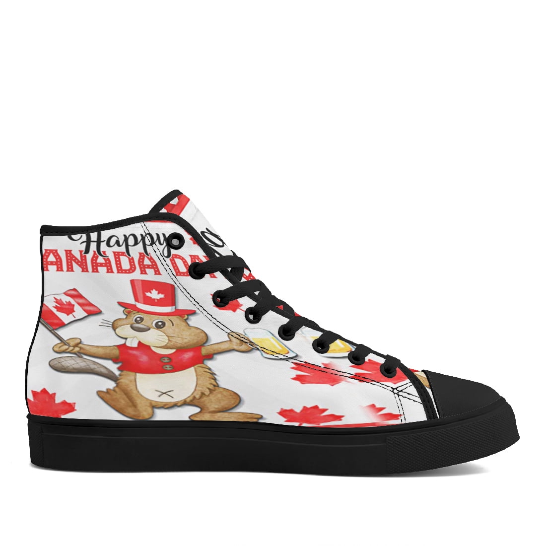 Beaver Happy Canada Day High Top Canvas Shoes Sneakers Black Size 4.5 ...