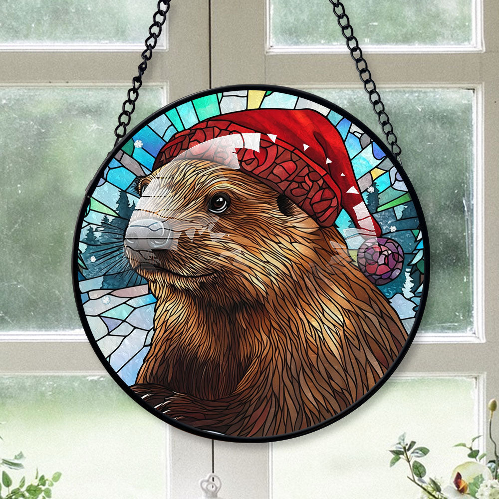 Beaver Ornament Christmas 2025, Beaver Stained Glass Window Panel ...