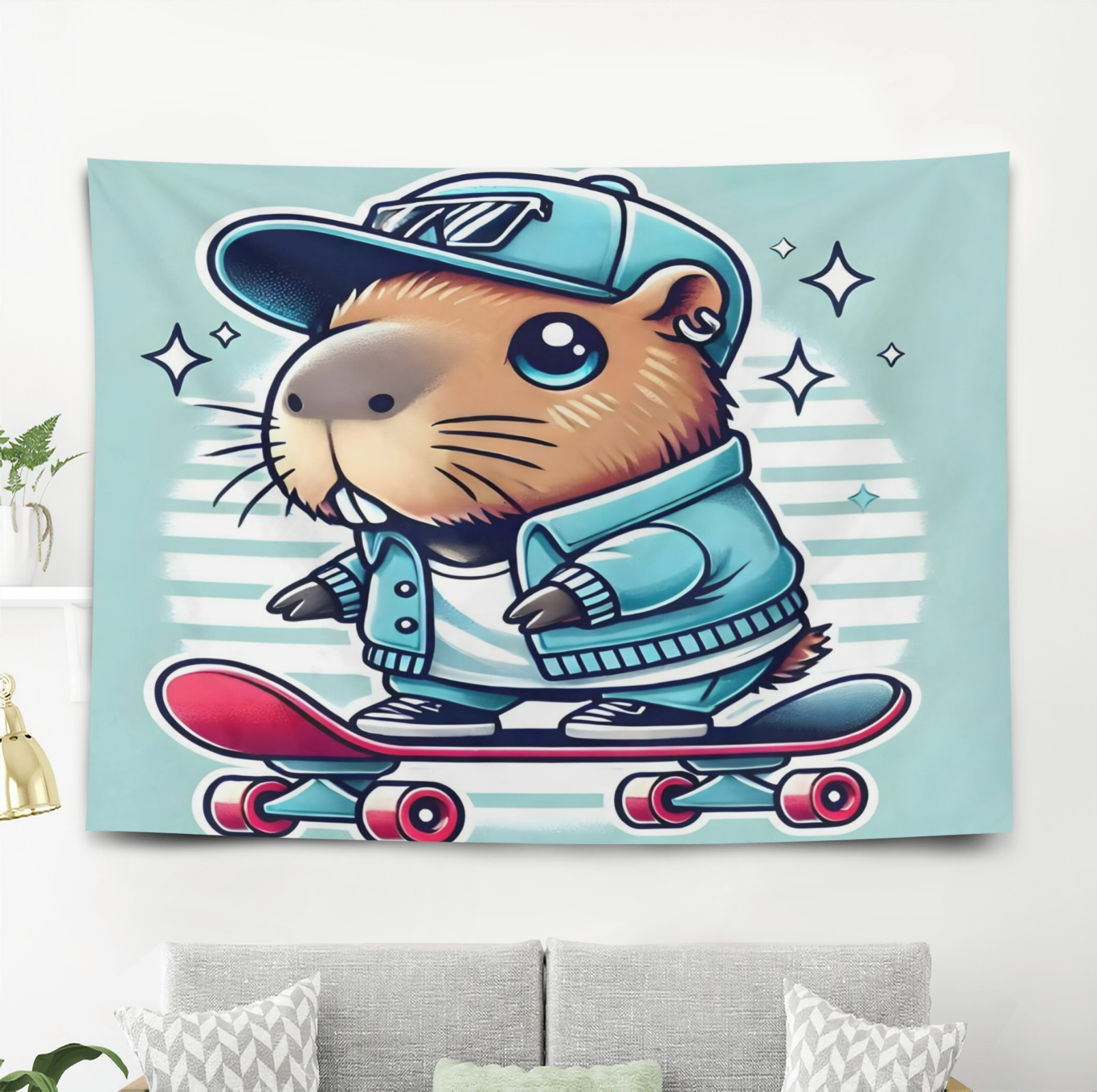 Beaver Pattern Wall Hanging 50*60 Inches High-Quality Peach Skin Velvet ...