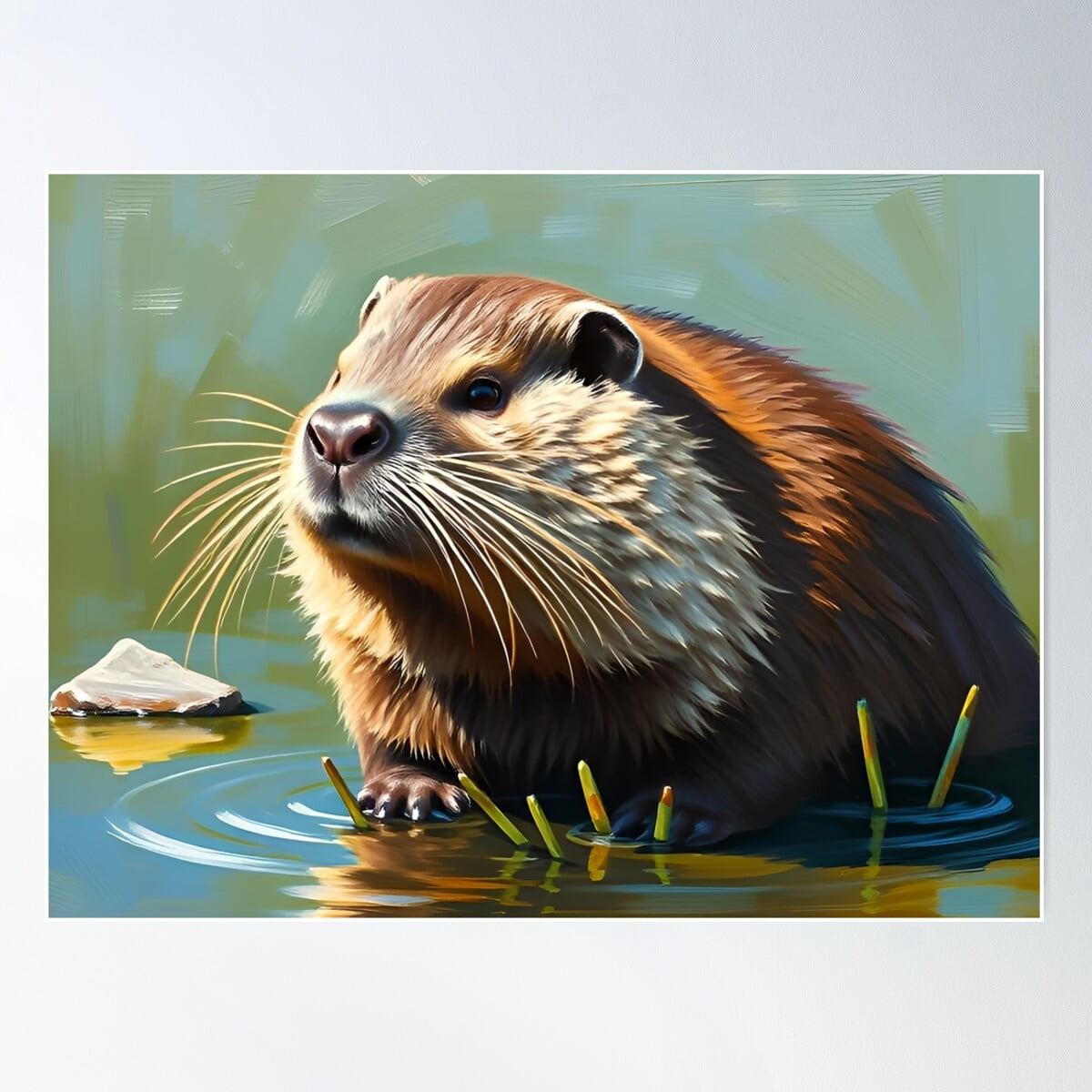 Beaver Portrait Oil Painting Style River Animal Poster Wall Art, Modern ...