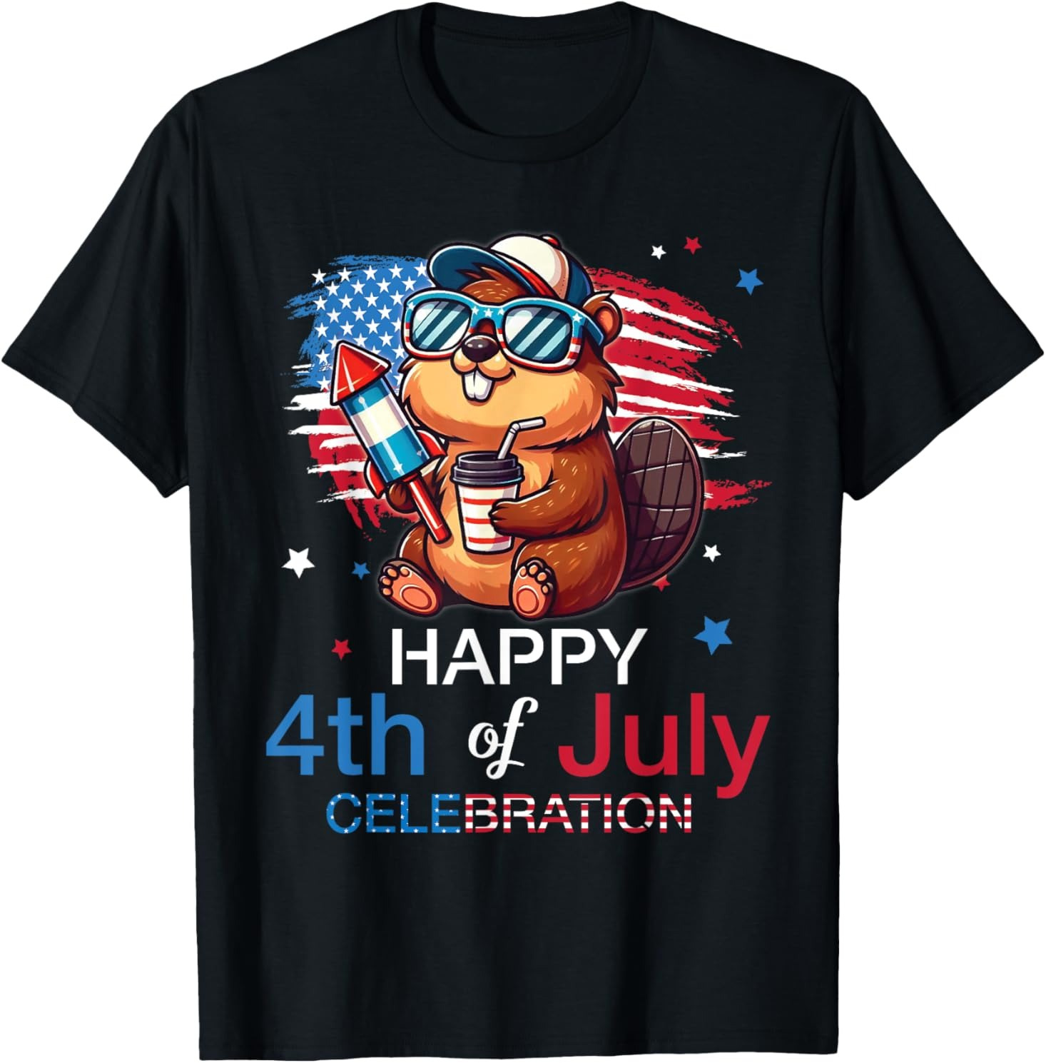 Beaver Red White And Blue Happy 4th Of July Day Celebration T-Shirt for ...