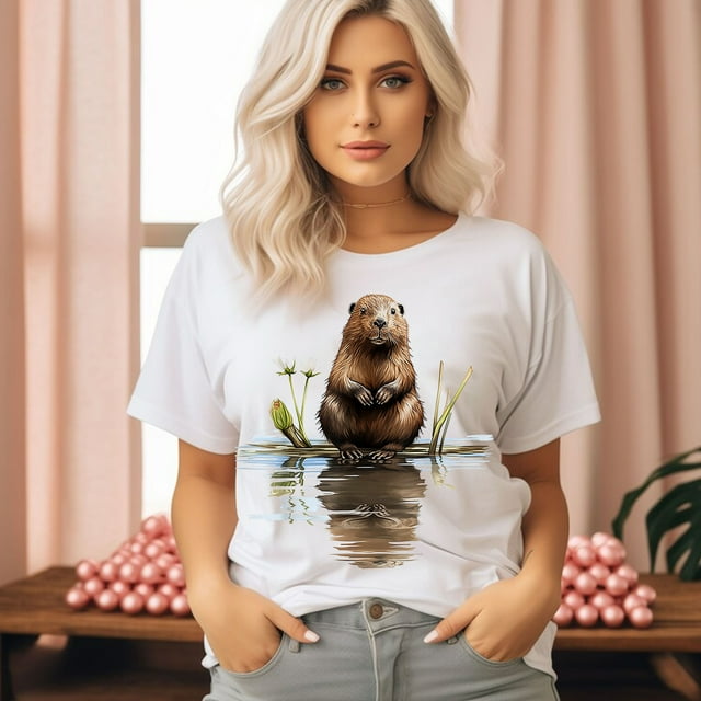 Beaver T-Shirt, Cute Beaver Shirt, Beaver Lover Animal Art Illustration Graphic Beaver T-Shirt ...