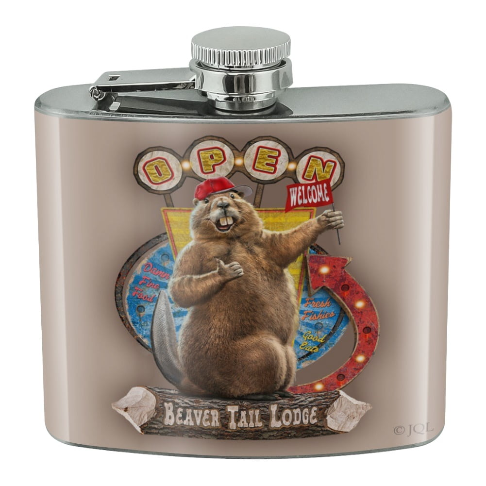Beaver Tail Lodge Open Cabin Welcome Stainless Steel 5oz Hip Drink ...