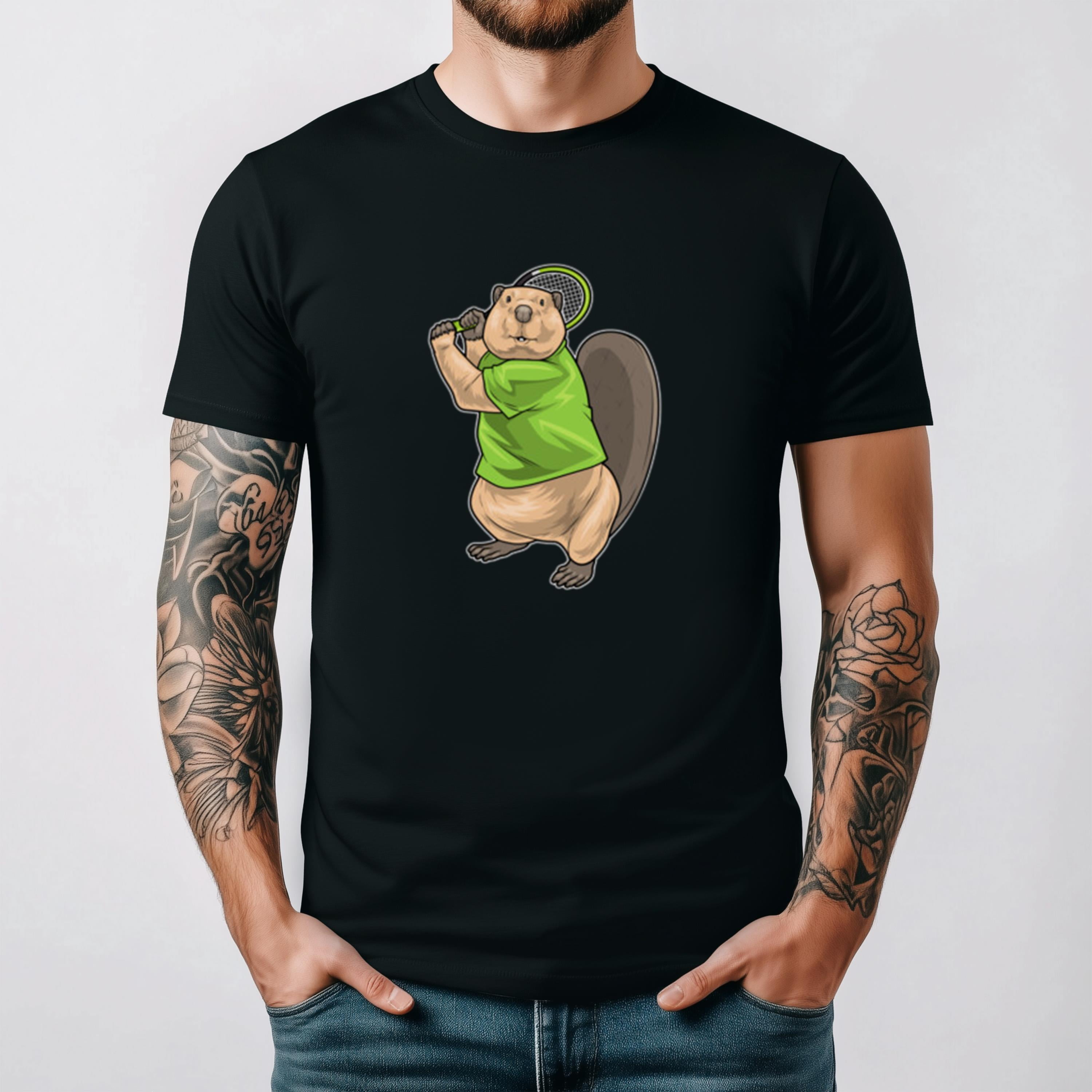 Beaver Tennis Player Funny Animal Sports Cartoon Graphic Unisex T-Shirt up to 5XL - Walmart.com