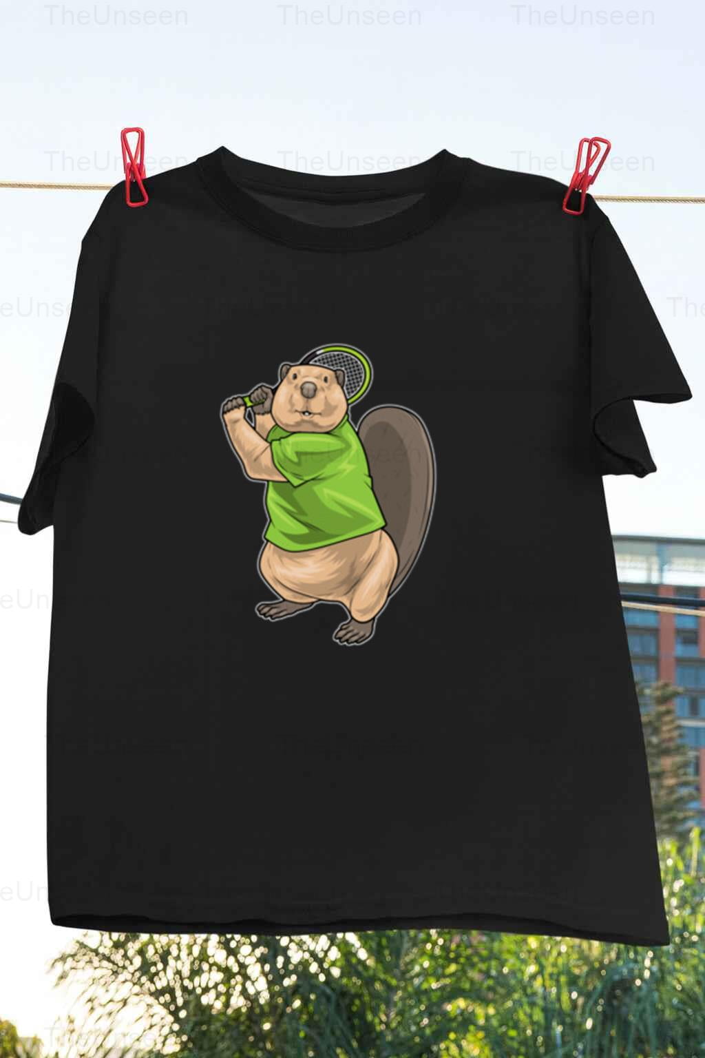 Beaver Tennis Racket Funny Animal Sport Player Fun Unisex T-Shirt up to ...