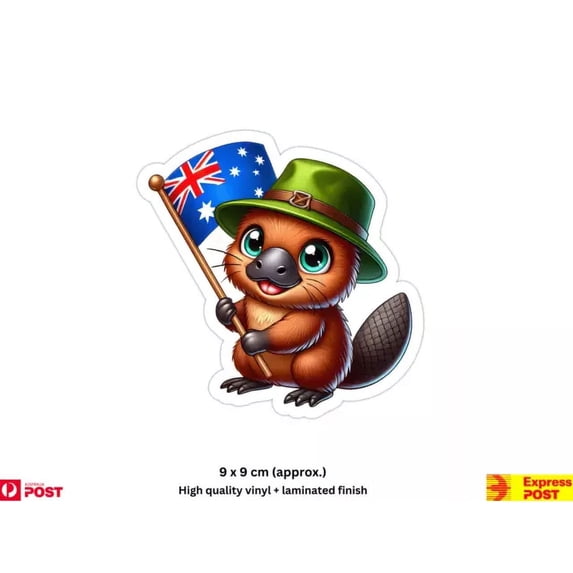Beaver With Australian Flag Hat Cute Sticker Phone Decal Water Bottle ...