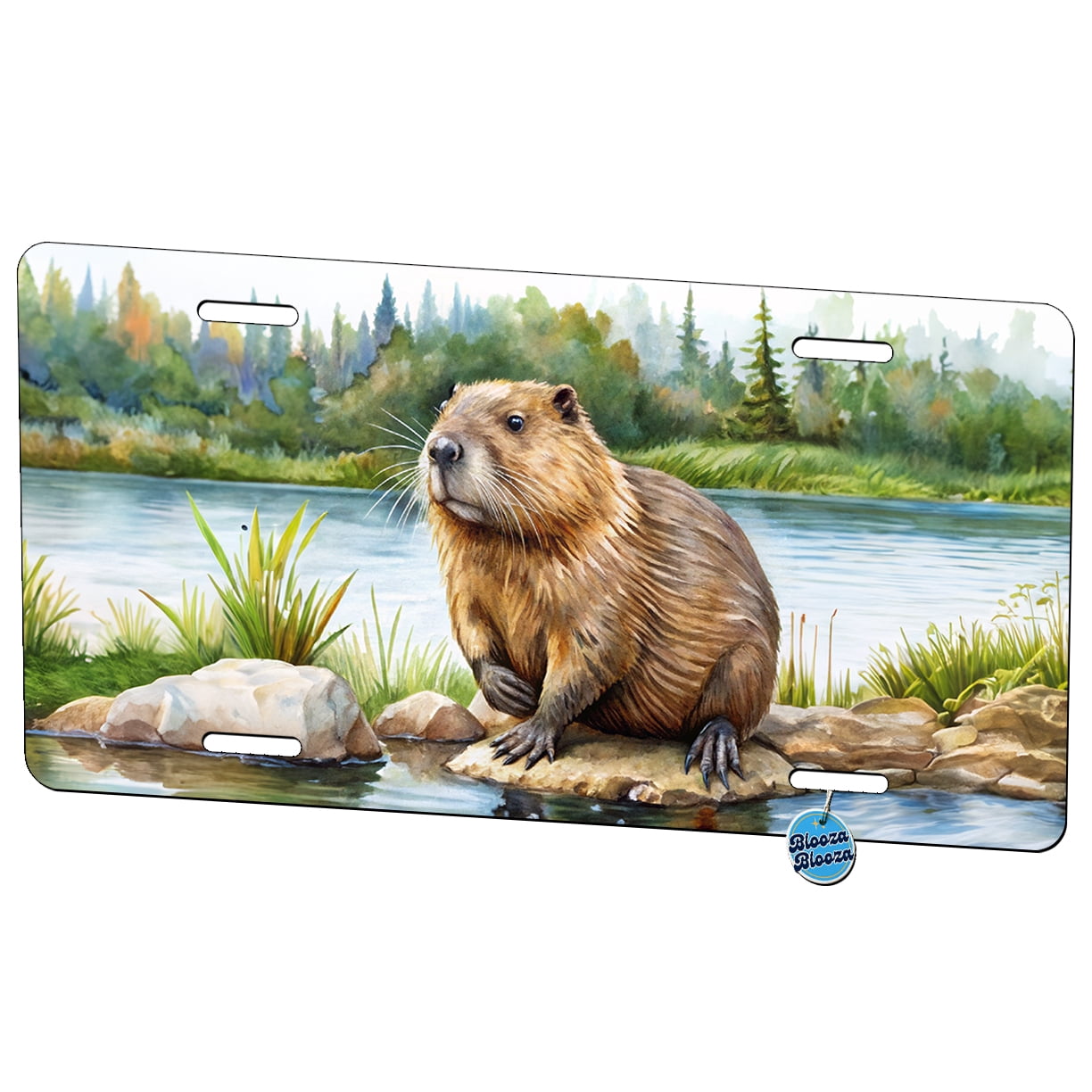 Beaver in the Pond Dam Watercolor Metal Novelty License Plate - Walmart.com