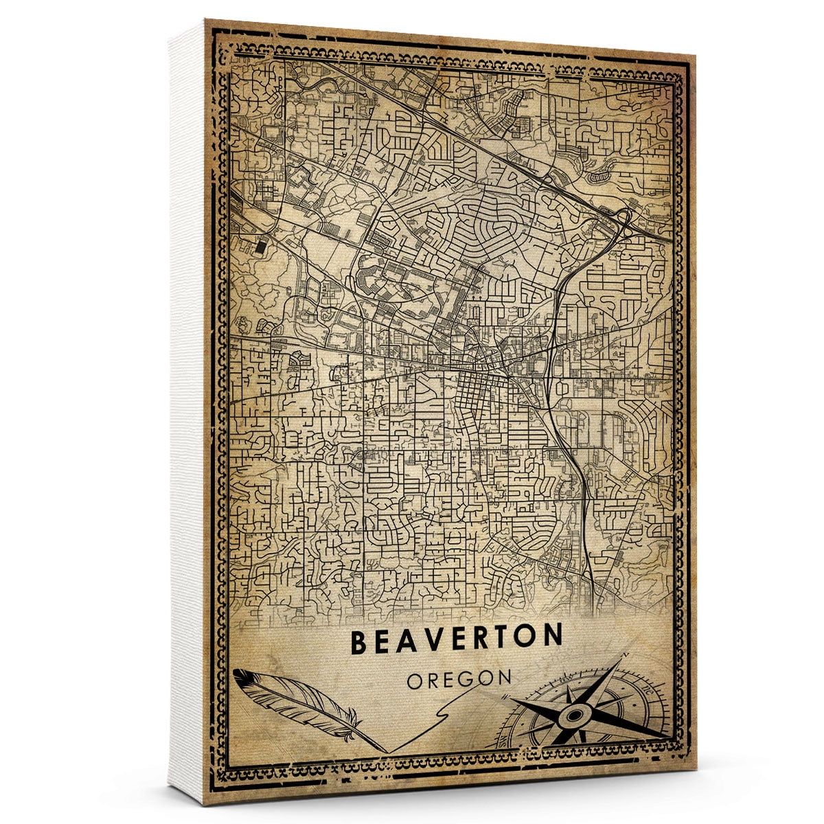 Beaverton Vintage Map Prints Canvas, Oregon Map Art Canvas, Canvas ...