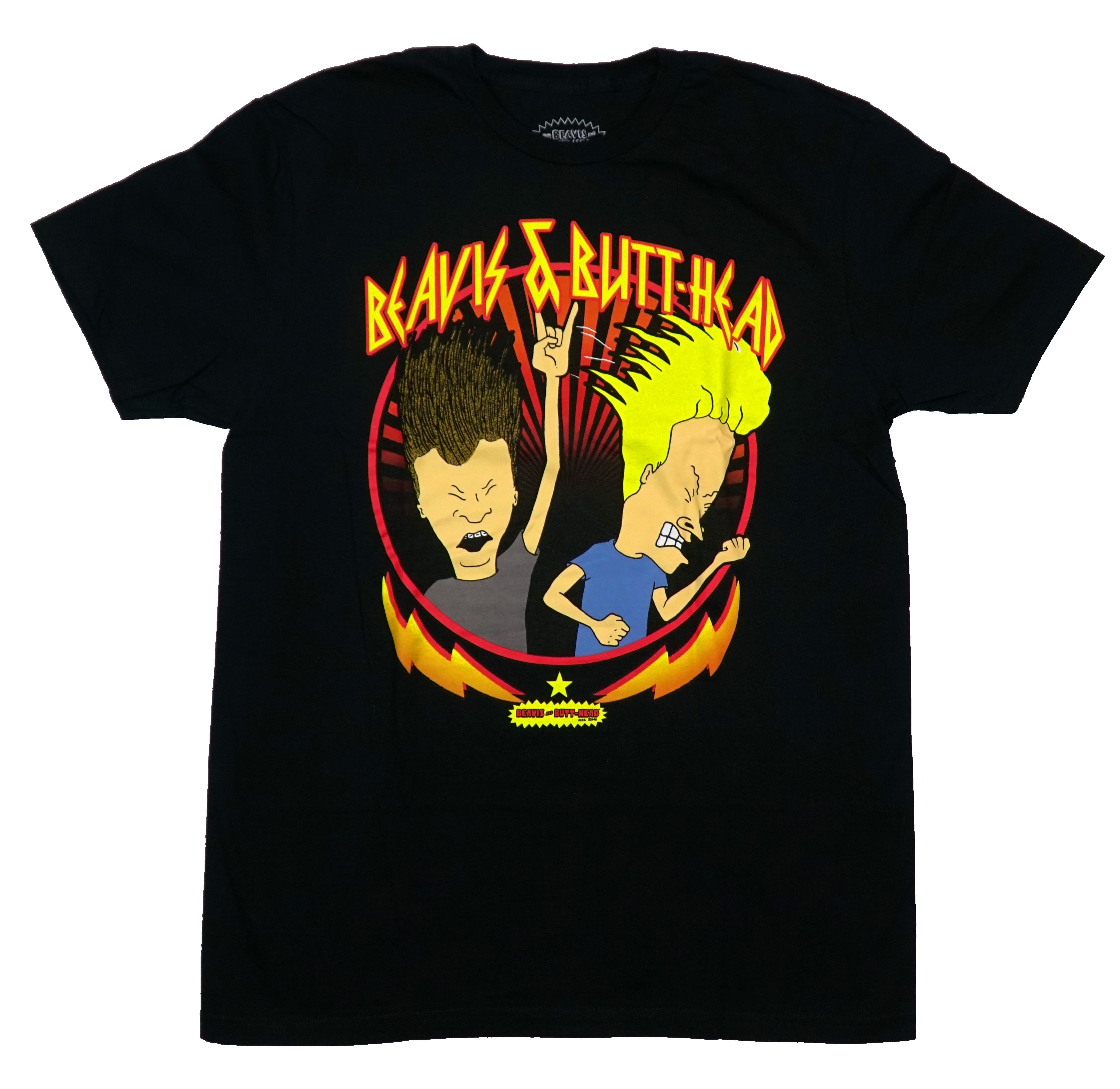Beavis and Butthead Mens T-Shirt - Rocking Out Above Lightning Logo (2X ...