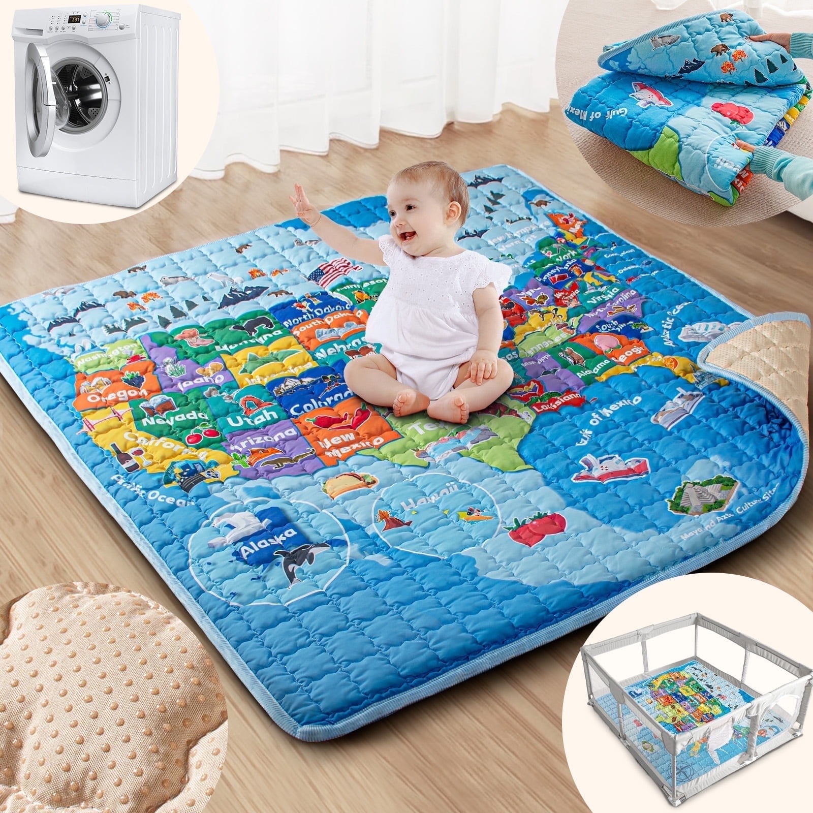 Beavtaens Baby Play Mat for Floor, Fits 50x50 Playpen, Super Soft, Non ...