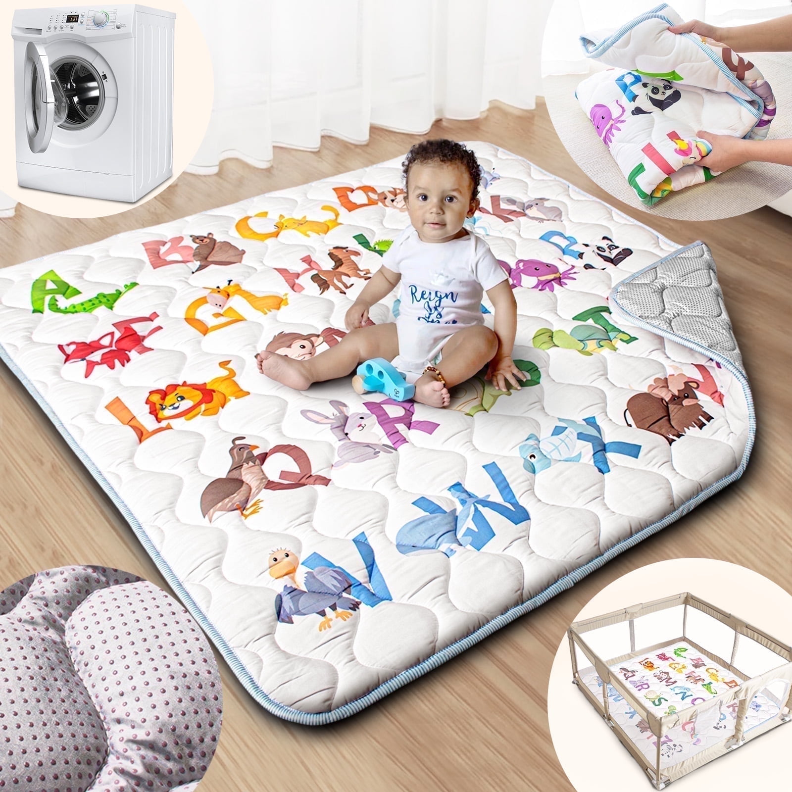 Beavtaens Baby Play Mat for Floor, Fits 50x50 Playpen, Super Soft, Non ...