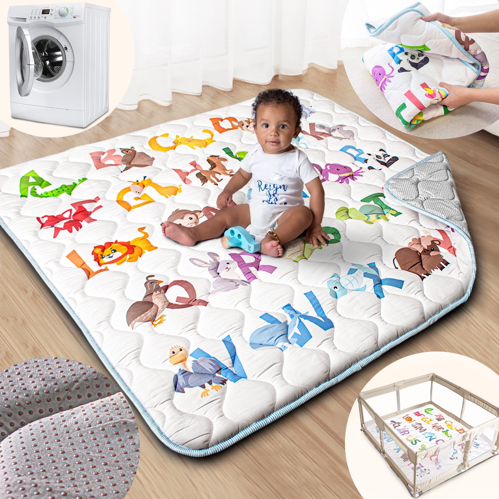 Beavtaens Baby Play Mat for Floor, Fits 50x50 Playpen, Super Soft, Non ...
