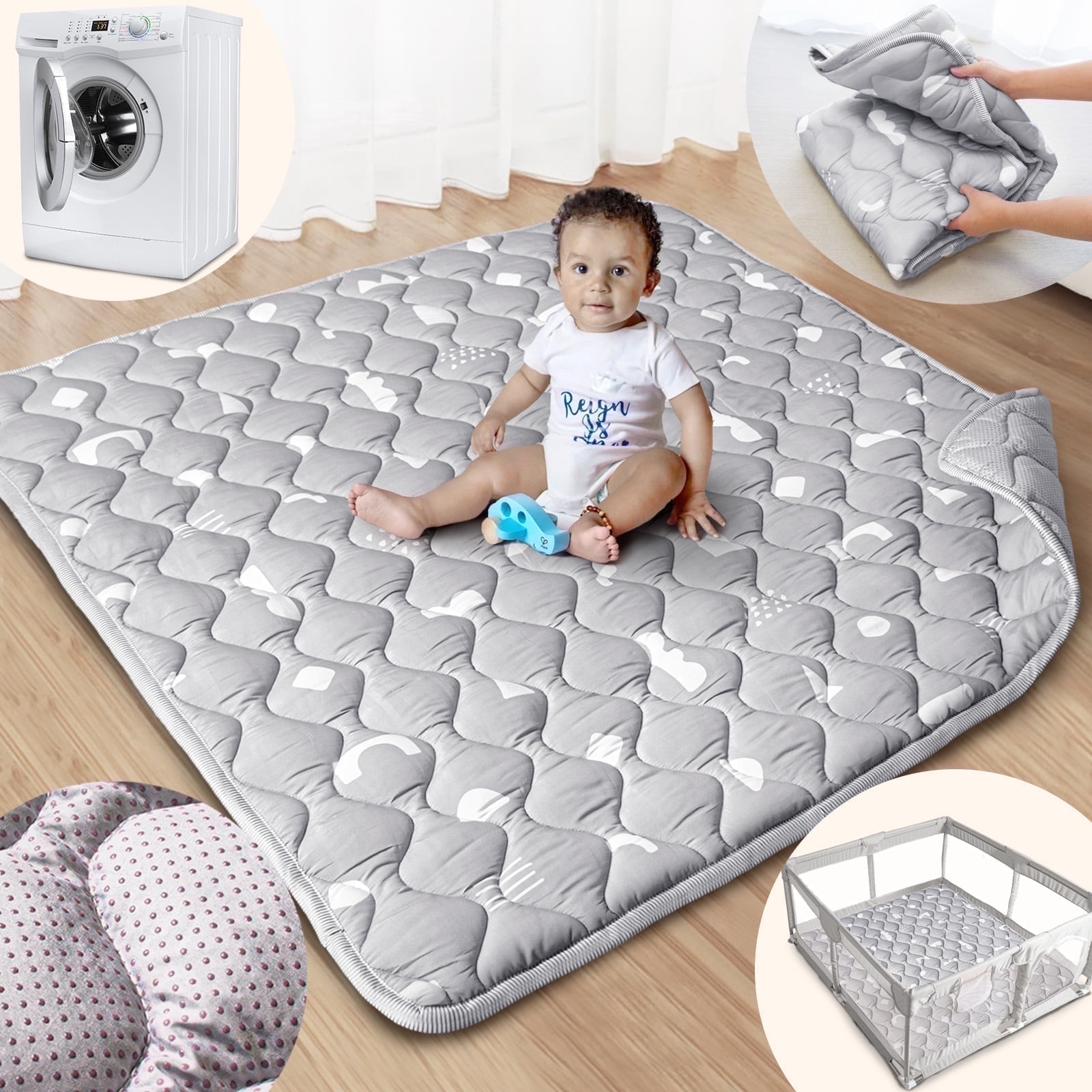Beavtaens Baby Play Mat for Floor, Fits 50x50 Playpen, Non-Slip, Soft ...