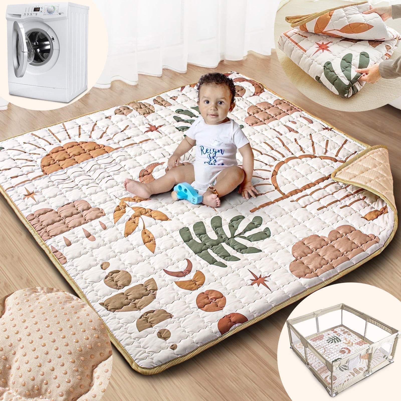 Beavtaens Baby Play Mat for Floor, Fits 50x50 Playpen, Super Soft, Non ...