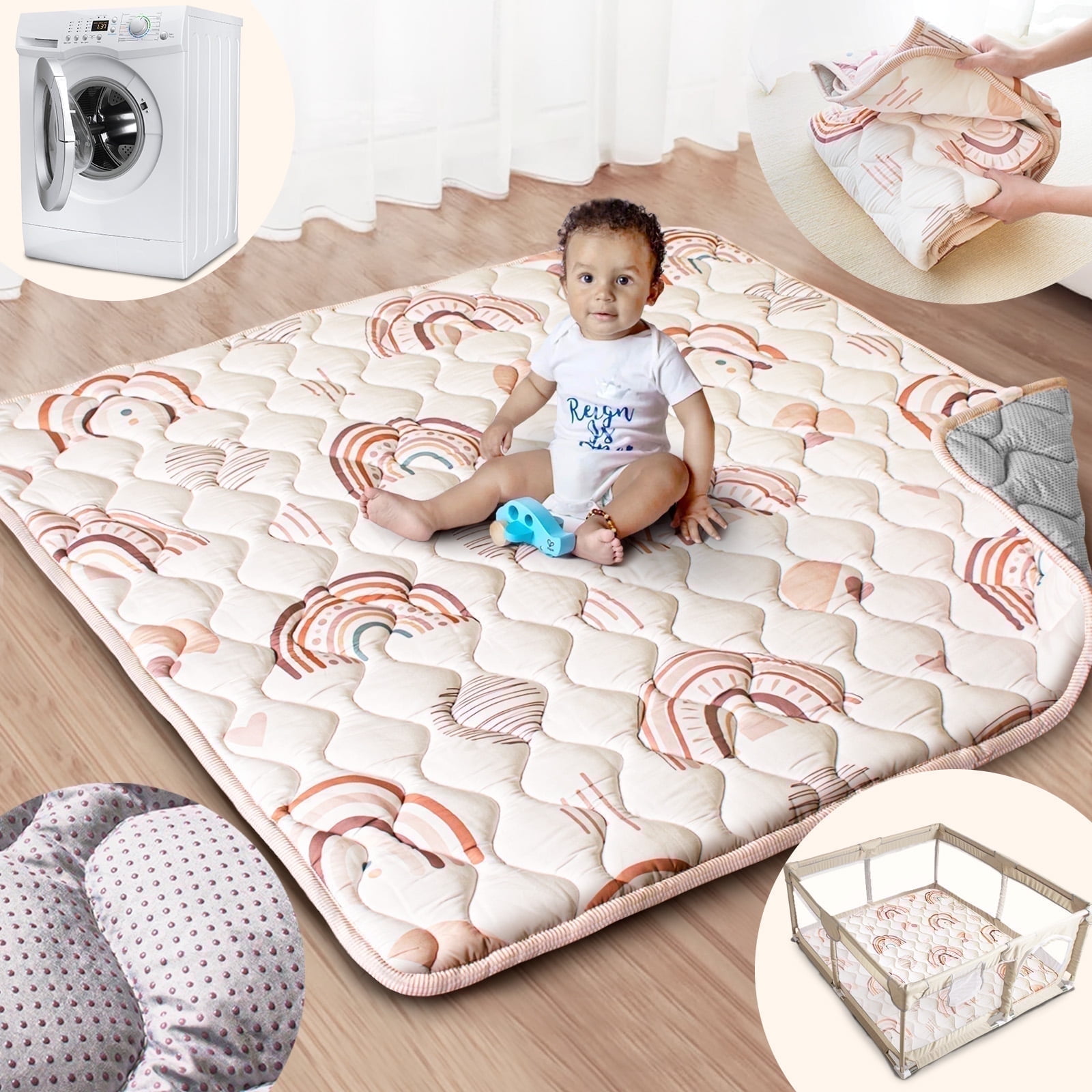 Beavtaens Baby Play Mat for Floor, Fits 50x50 Playpen, Super Soft, Non ...