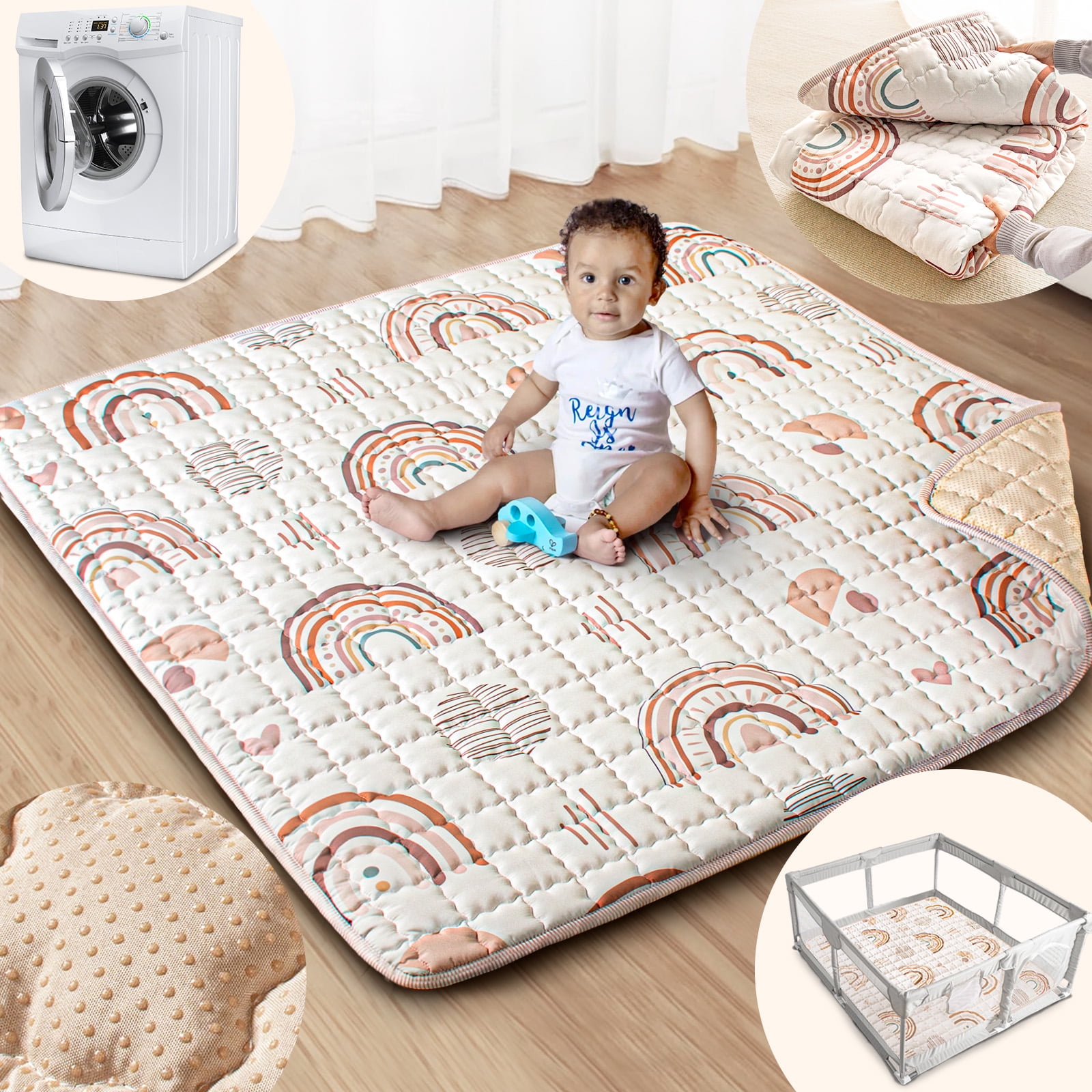 Beavtaens Baby Play Mat for Floor, Fits 50x50 Playpen, Super Soft, Anti ...