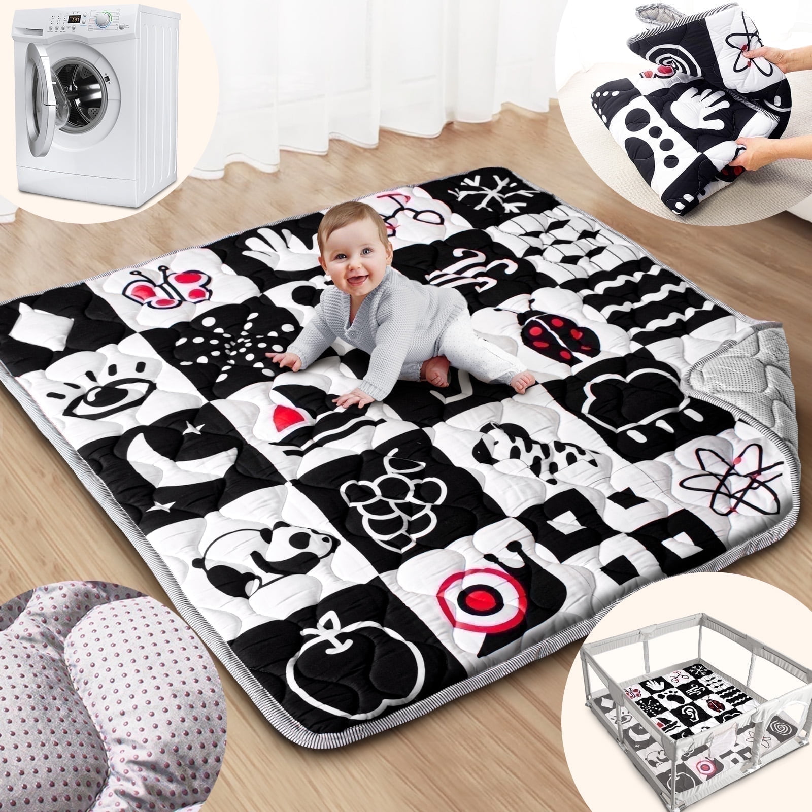 Beavtaens Baby Play Mat for Floor, Fits 50x50 Playpen, Non-Slip, Soft ...