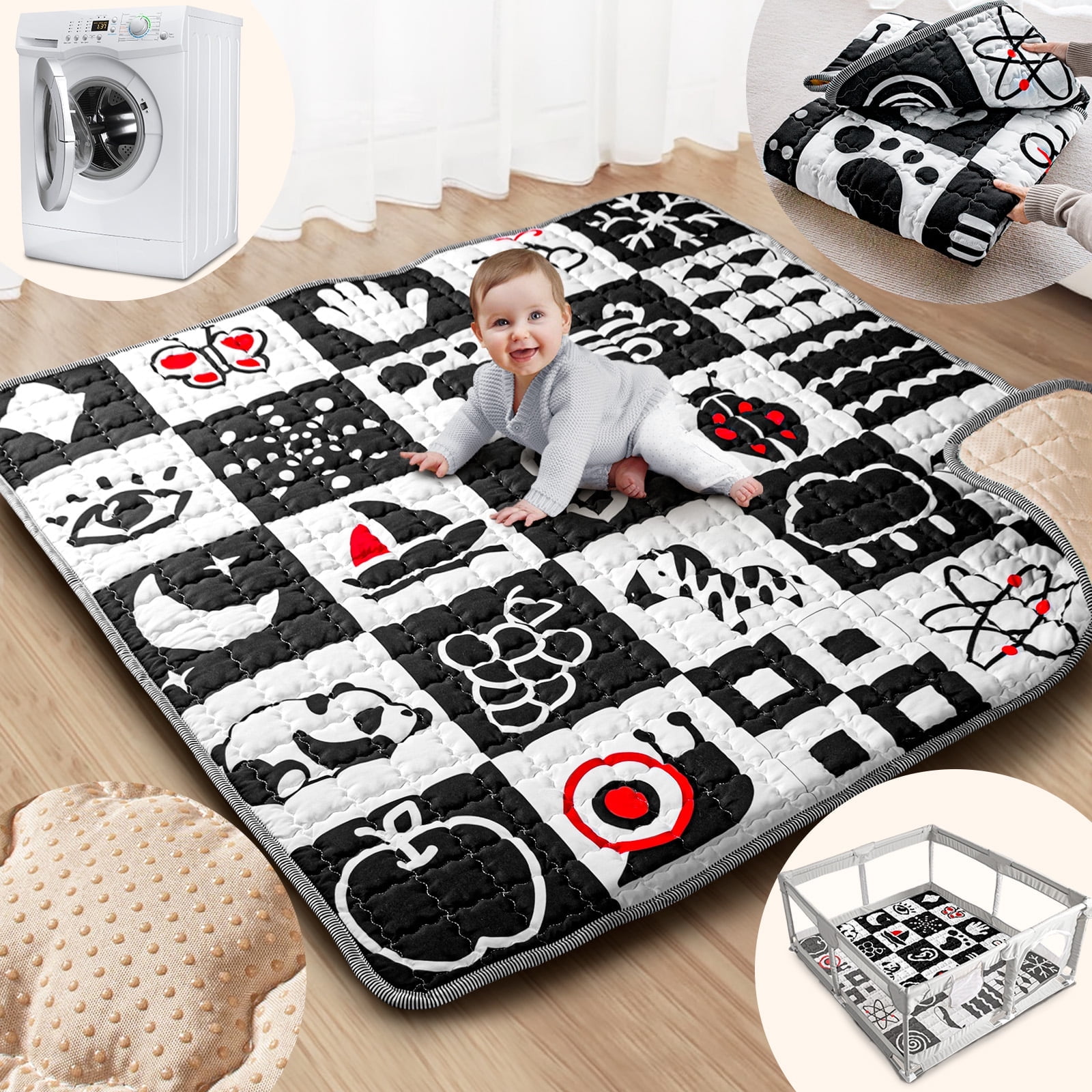 Beavtaens Baby Play Mat for Floor, Fits 50x50 Playpen, Super Soft, Non ...