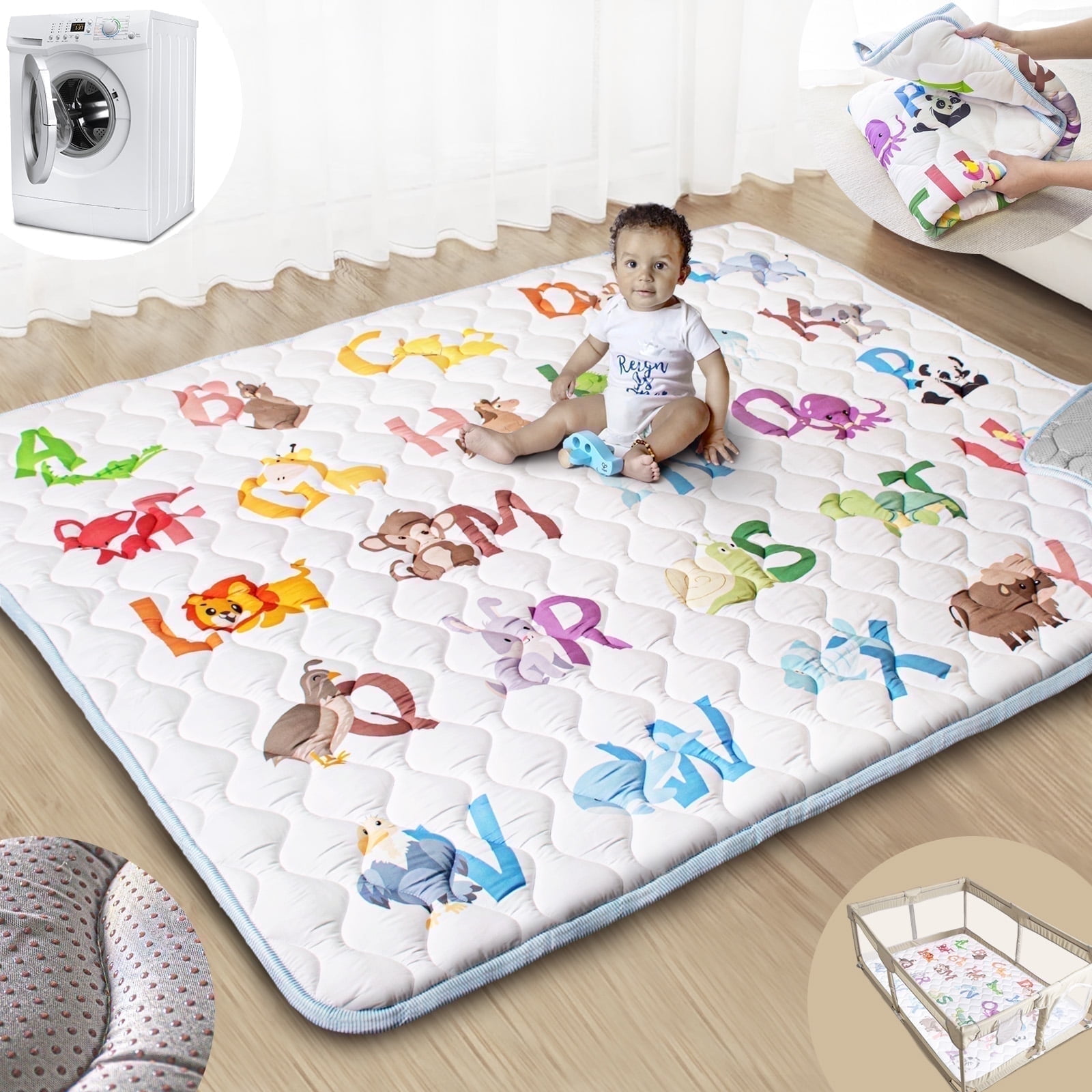 Beavtaens Baby Play Mat for Floor, Fits 71x59 Playpen, Non-Slip, Soft ...
