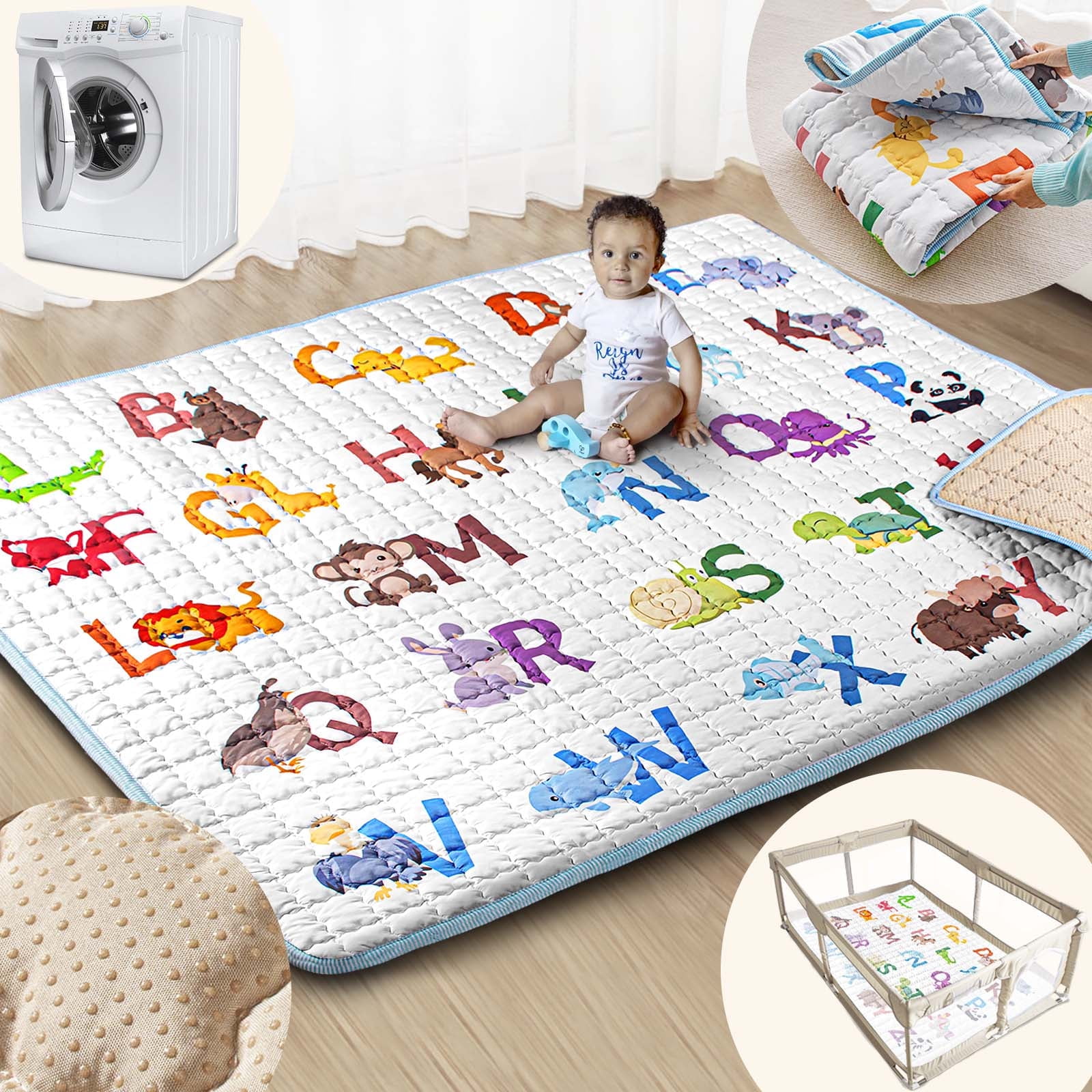Beavtaens Baby Play Mat for Floor, Fits 71x59 Playpen, Super Soft, Non ...