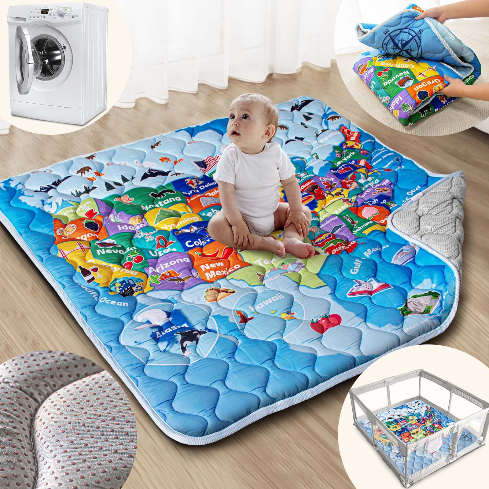 Beavtaens Baby Play Mat for Floor, Fits 50x50 Playpen, Super Soft, Non ...
