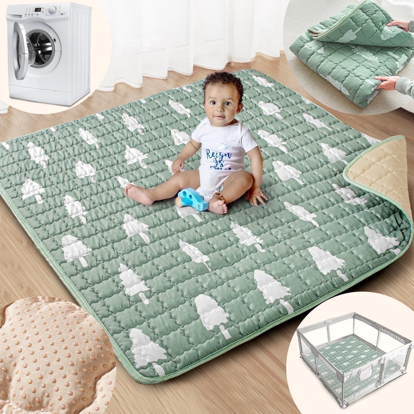 Beavtaens Baby Play Mat for Floor, Fits 50x50 Playpen, Super Soft, Non ...