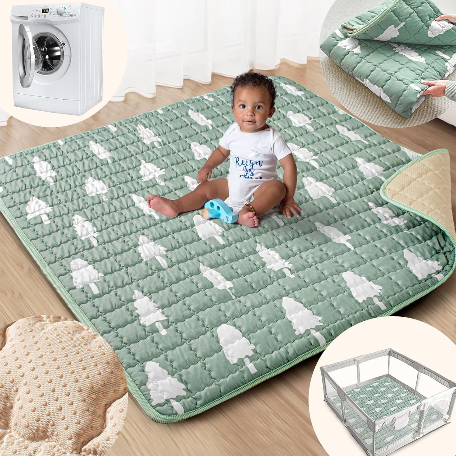 Beavtaens Baby Play Mat for Floor, 50x50 Playpen Mat with Super Soft ...