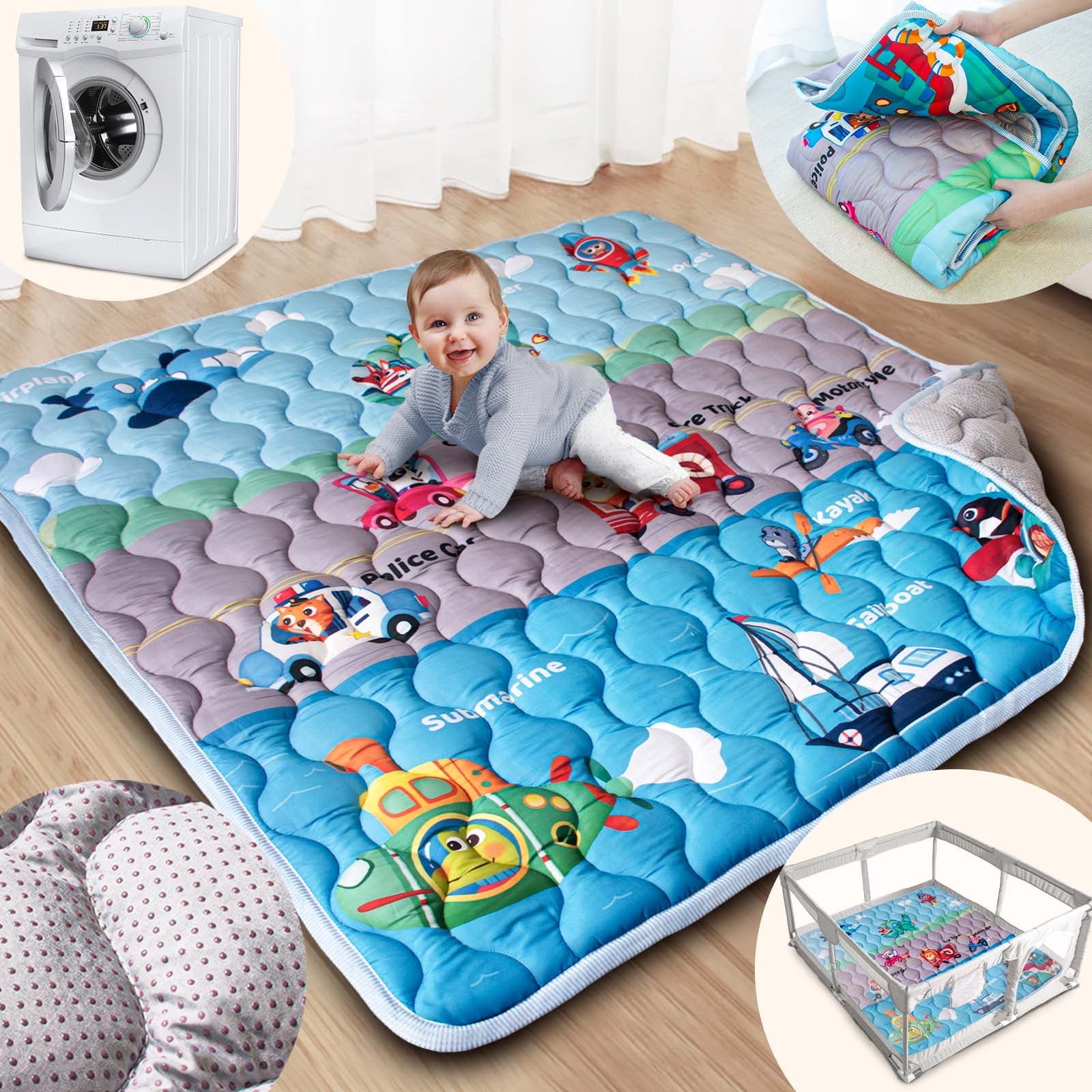 Beavtaens Baby Play Mat for Floor Fits 50x50 Inch Playpen Super Soft ...