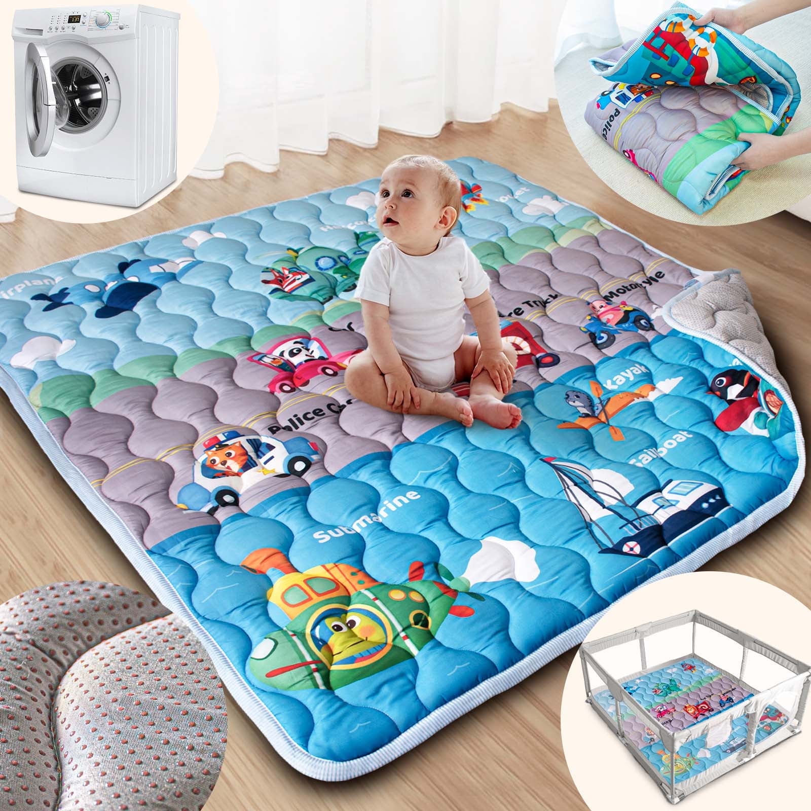 Beavtaens Baby Play Mat for Floor, Fits 50x50 Playpen, Super Soft, Non ...
