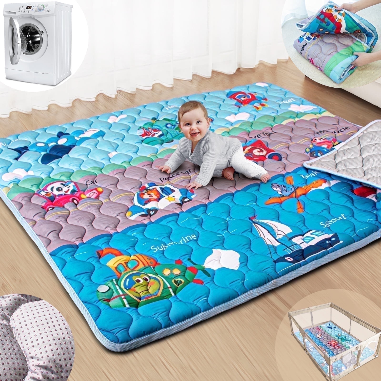 Beavtaens Baby Play Mat for Floor, Fits 71x59 Playpen, Non-Slip, Soft ...