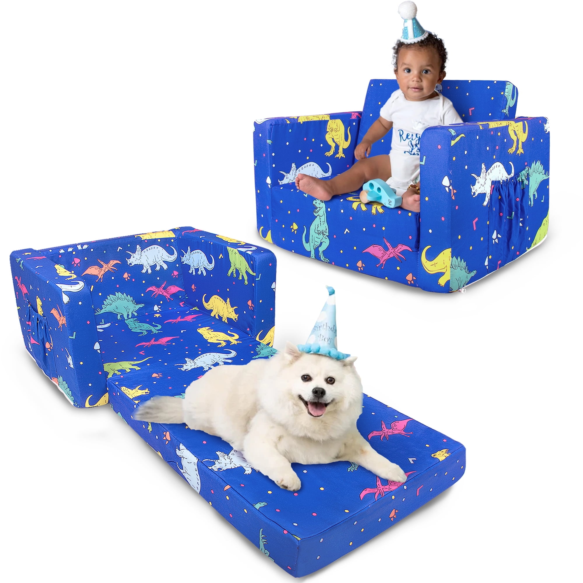 Beavtaens Kids Sofa, 2-in-1 Dinosaur Flip Open Toddler Chair, with Side ...