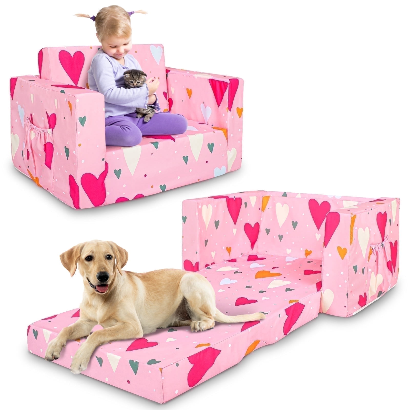 Free Shipping! Beavtaens Toddler Sofa 2-in-1 Pink Flip Open Couch with ...