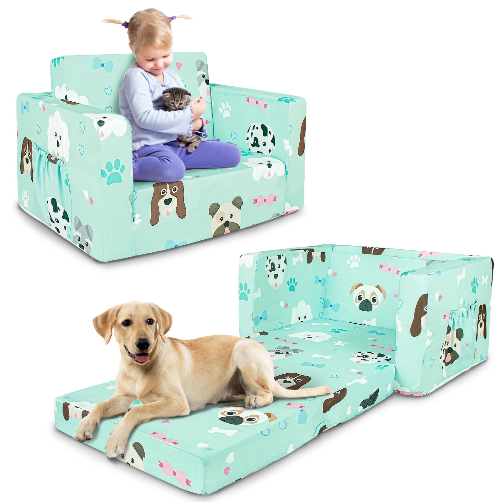 Beavtaens Kids Couch, 2-in-1 Toddler Flip Out Chair, Kids Sofa Bed with ...