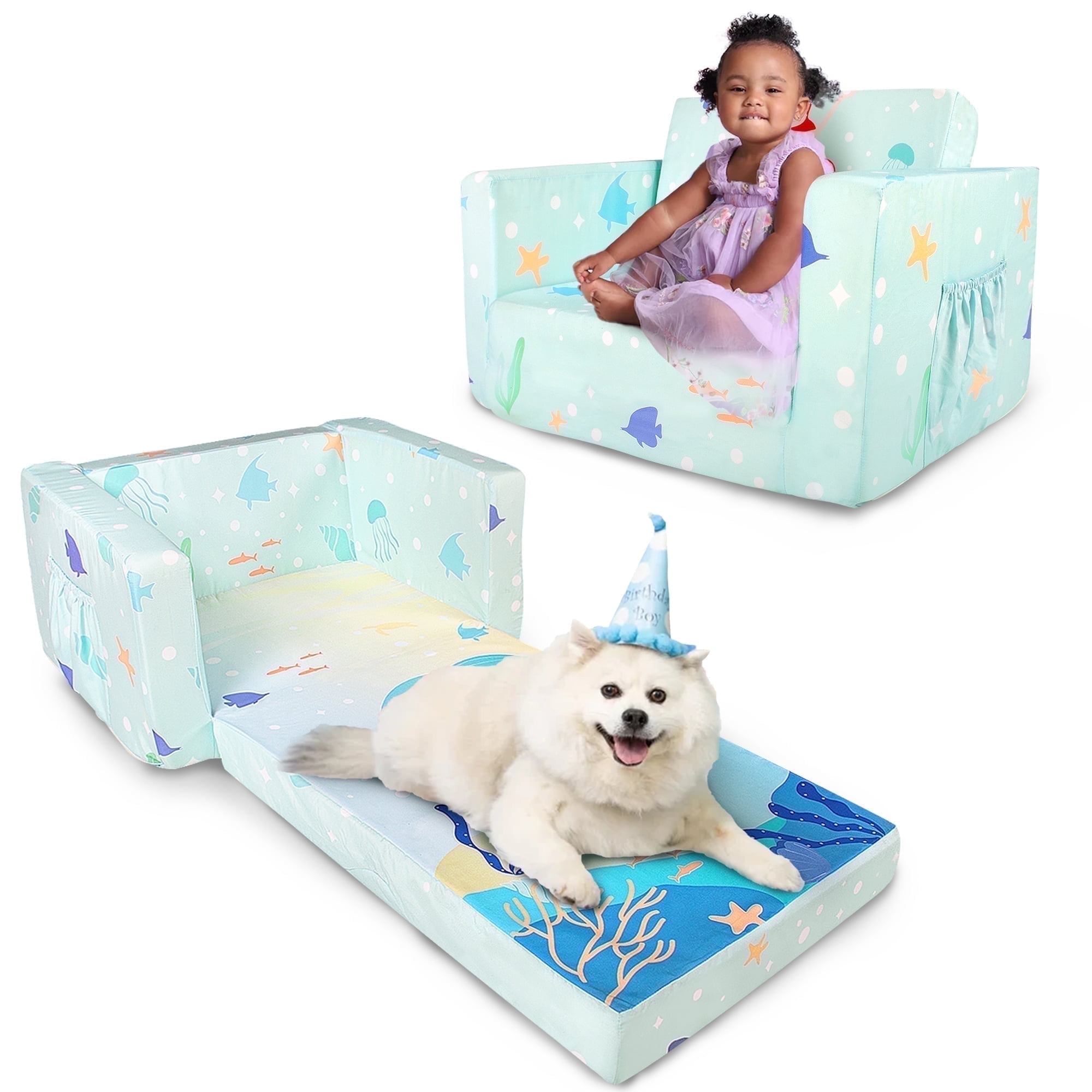 Beavtaens Toddler Sofa, 2-in-1 Flip Open Toddler Couch, with Side ...