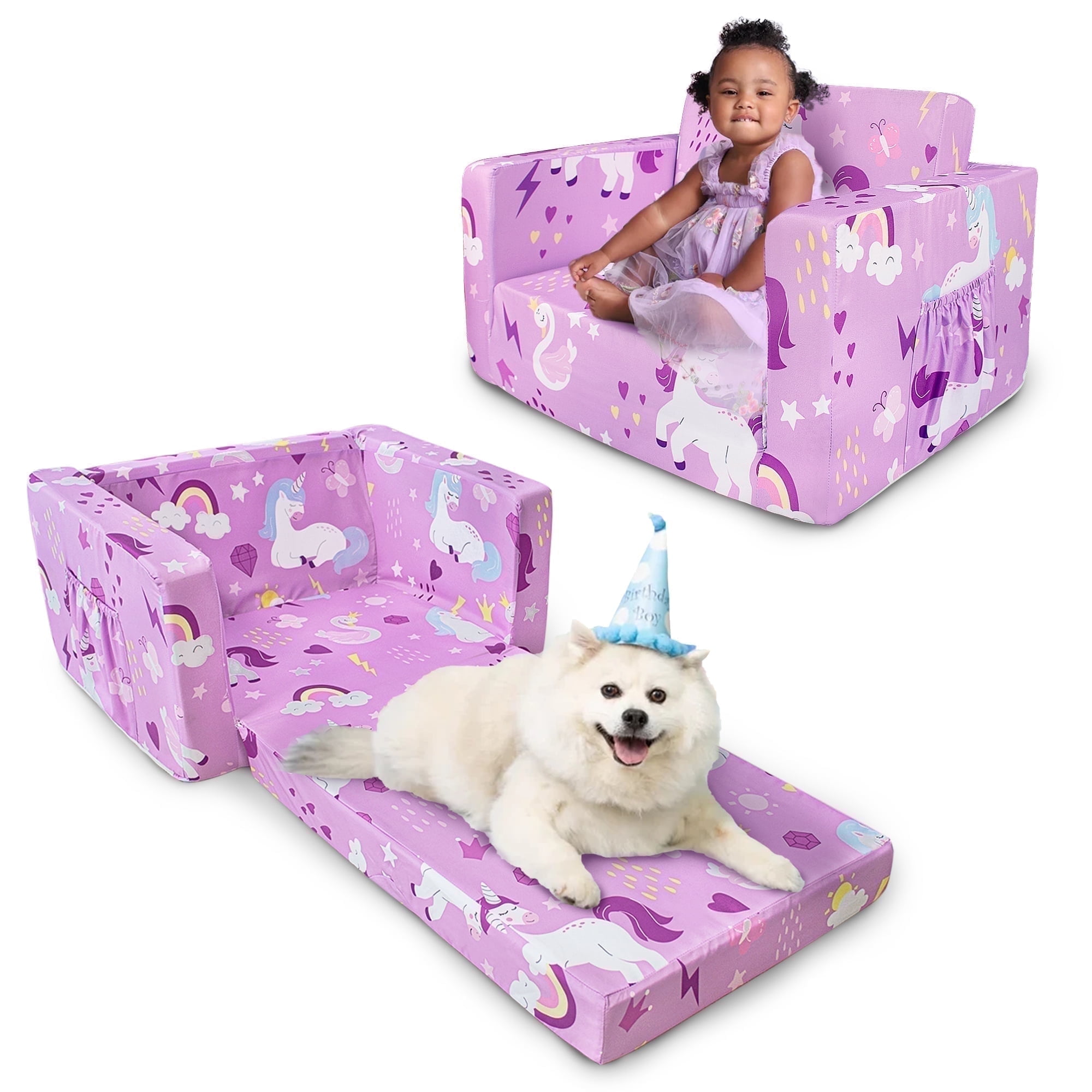 Beavtaens Toddler Sofa, 2-in-1 Unicorn Flip Open Toddler Couch, with ...