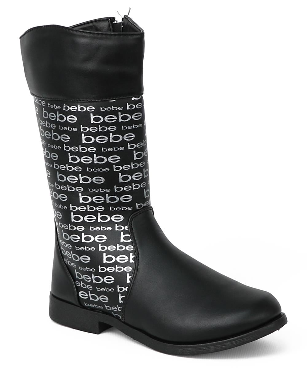 Bebe Girls 11-4 Foil Print Logo Riding Boots(Black 3) - Walmart.com