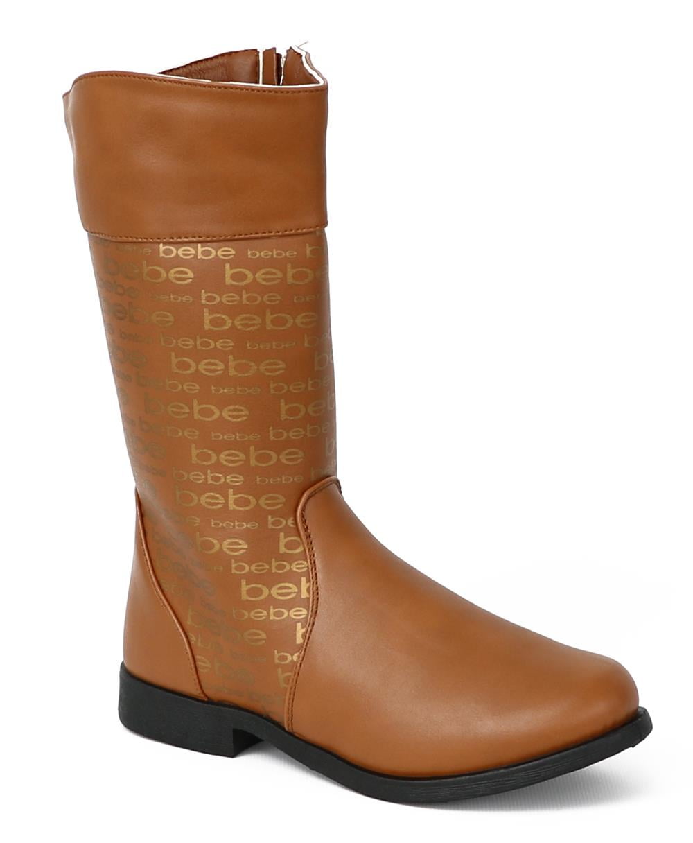 Bebe Girls 11-4 Foil Print Logo Riding Boots(Brown 3) - Walmart.com