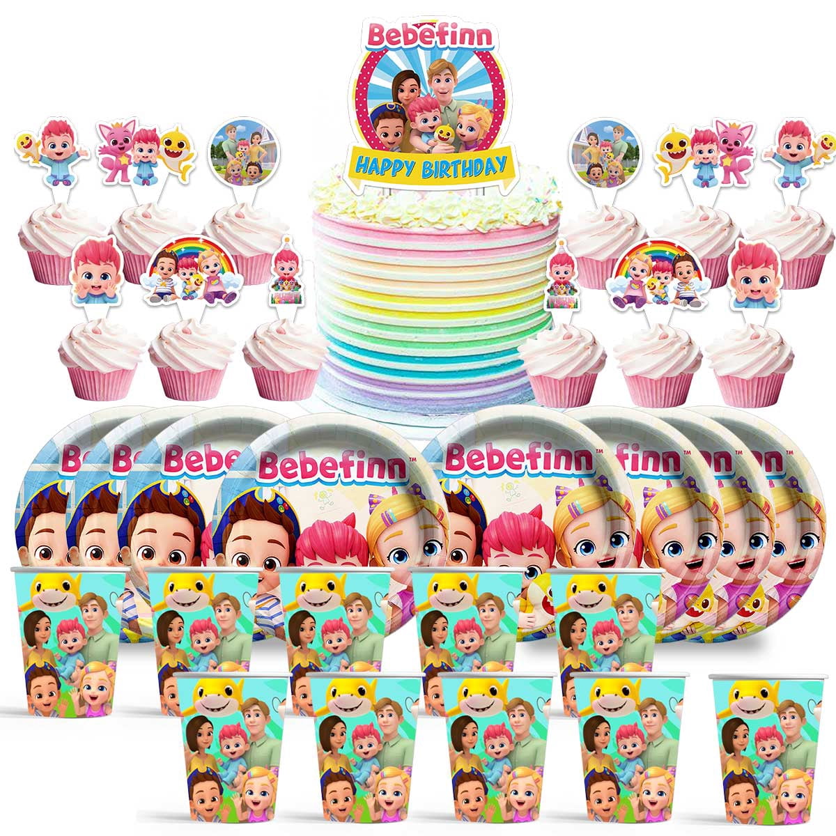Bebe Playtime Birthday Cups Party Supplies Finn Plates Fans Decorations ...