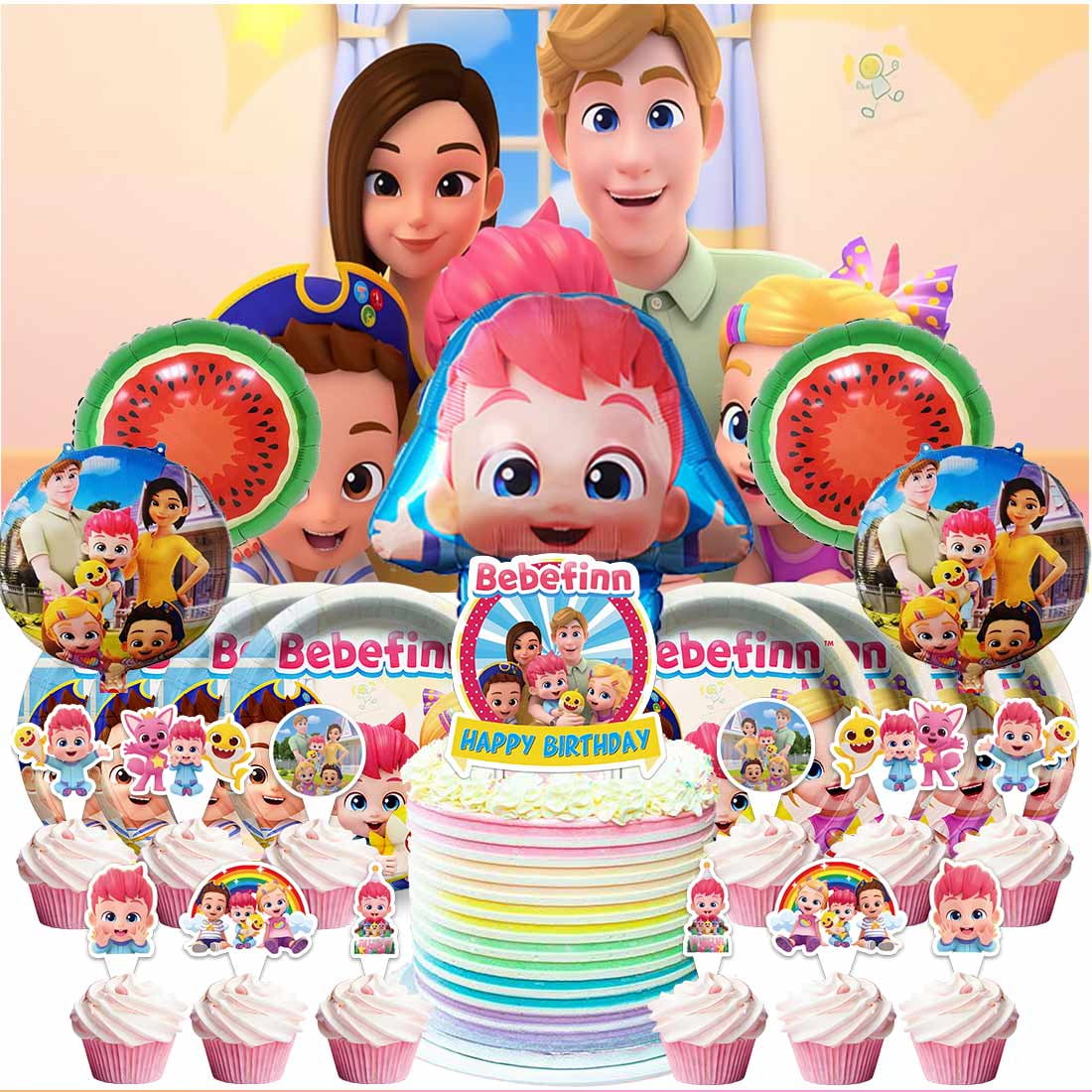 Bebe Playtime Supplies Plates Decoration Backdrop Finn Banner Birthday ...