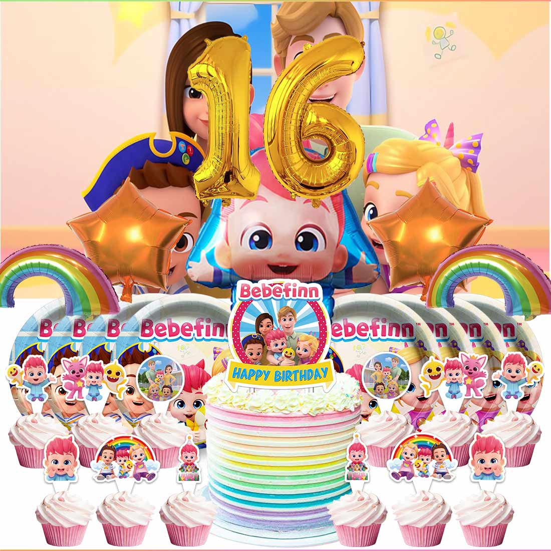Bebefinn 16th Tableware Balloons Cake Toppers Backdrop Banner Supplies ...