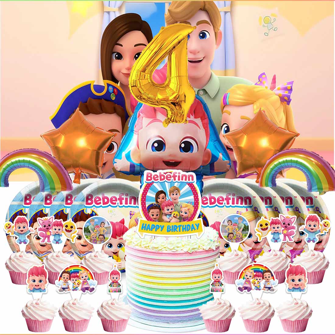 Bebefinn 4th Tableware Balloons Cake Toppers Backdrop Banner Supplies ...