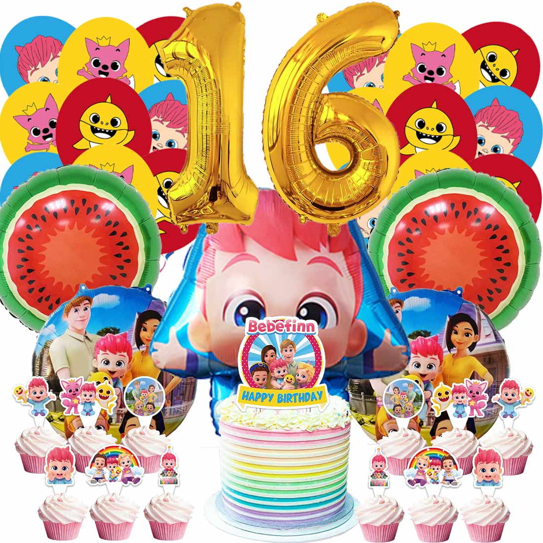 Bebefinn Party Supplies 16th Decor Kit Balloons Birthday Cake Topper ...